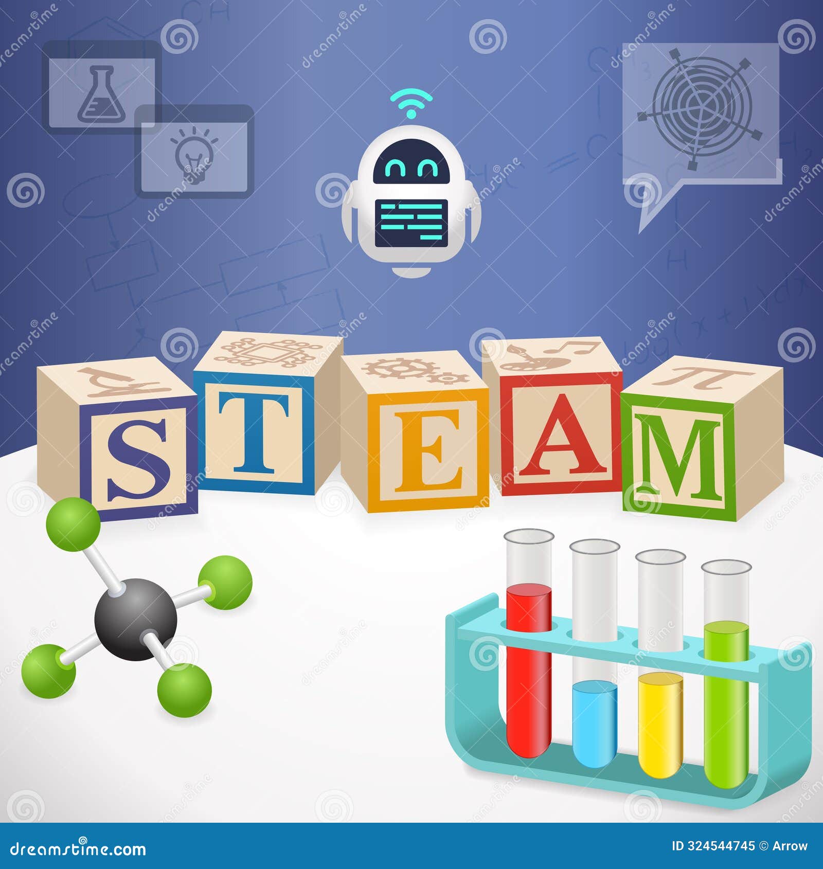 Steam Education Concept. a Robot Tutor Teaching Science Technology ...