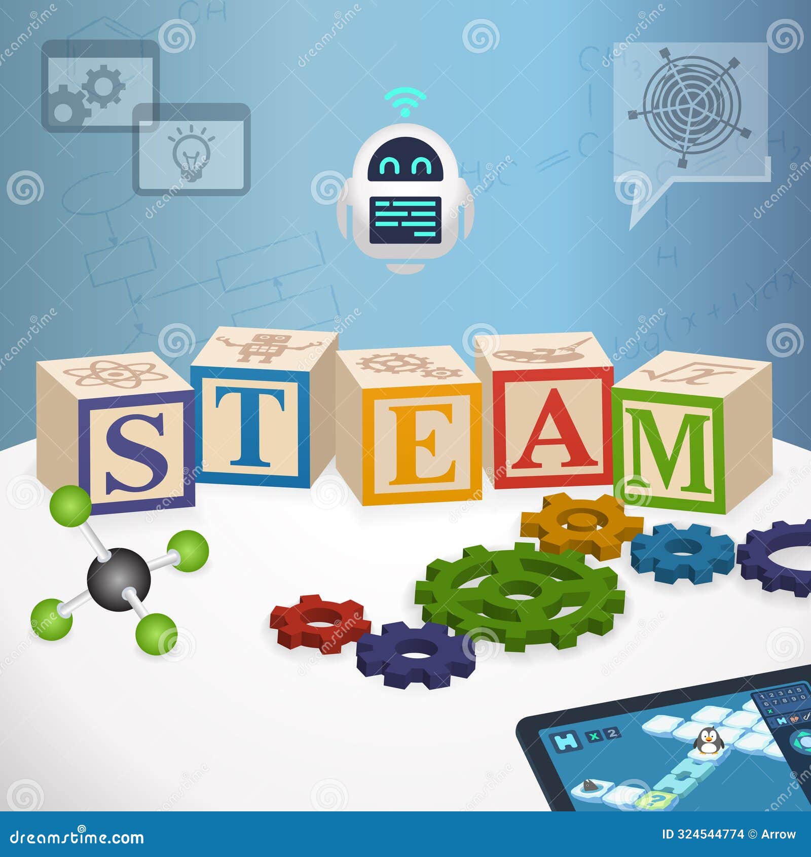 Steam Education Concept. a Robot Tutor Teaching Science Technology ...