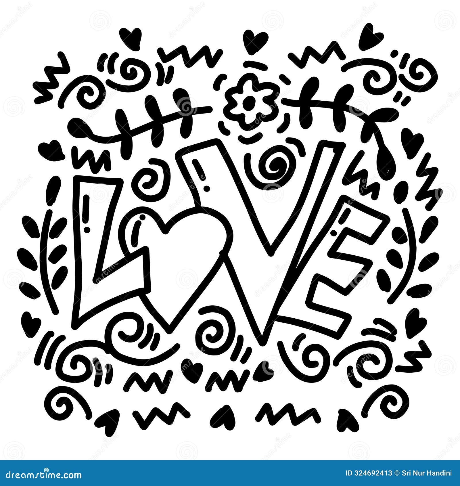 Hand Drawn Vector Illustration of Love Lettering in Doodle Style. Stock ...