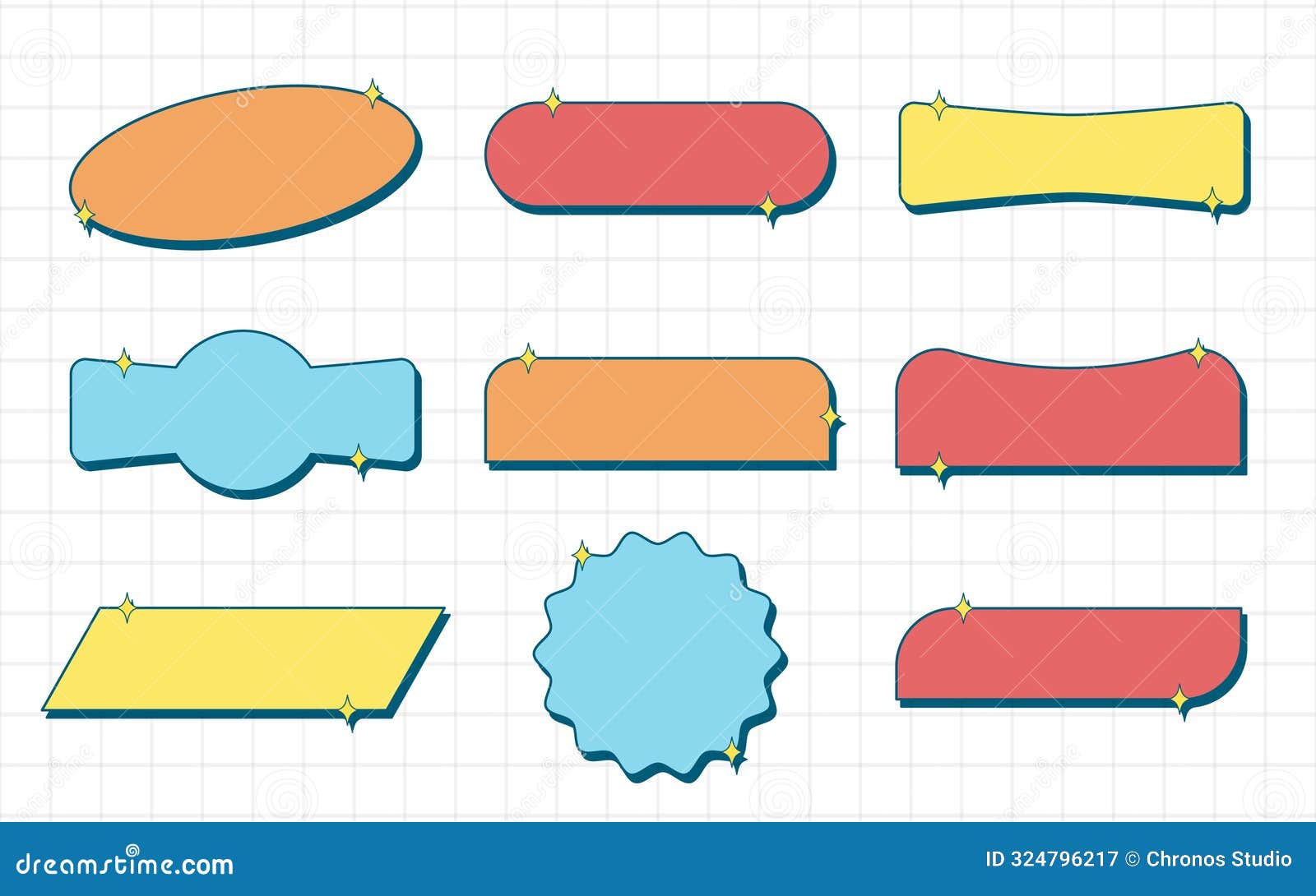 Retro Text Box Element Shape Set, 70 S 80 S Label Element Style ...