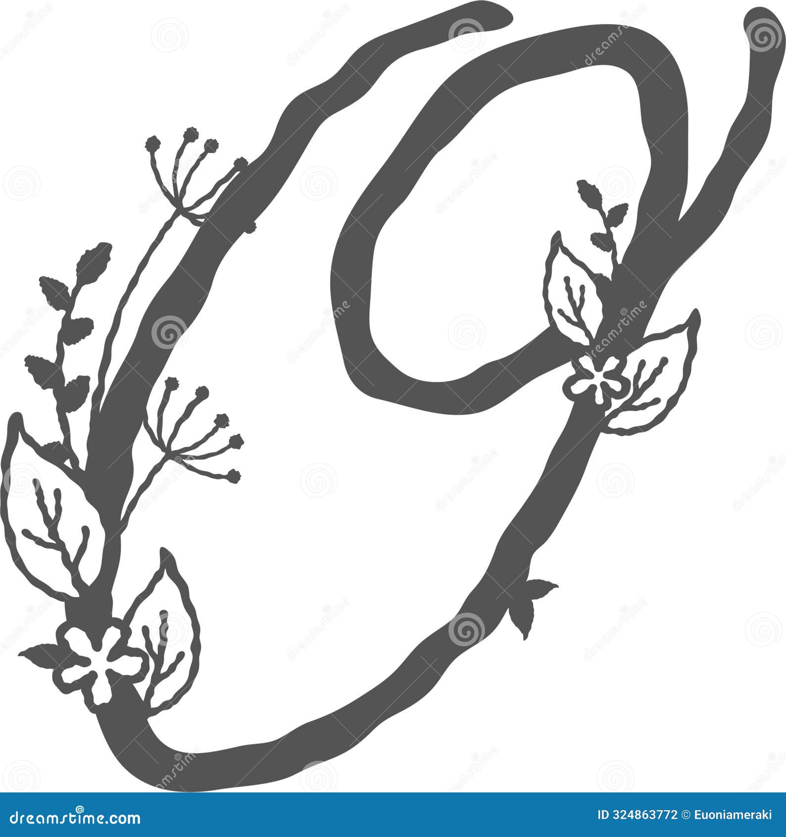 Floral Decorative Initial Alphabet Monogram Design in Elegant Number 0 ...