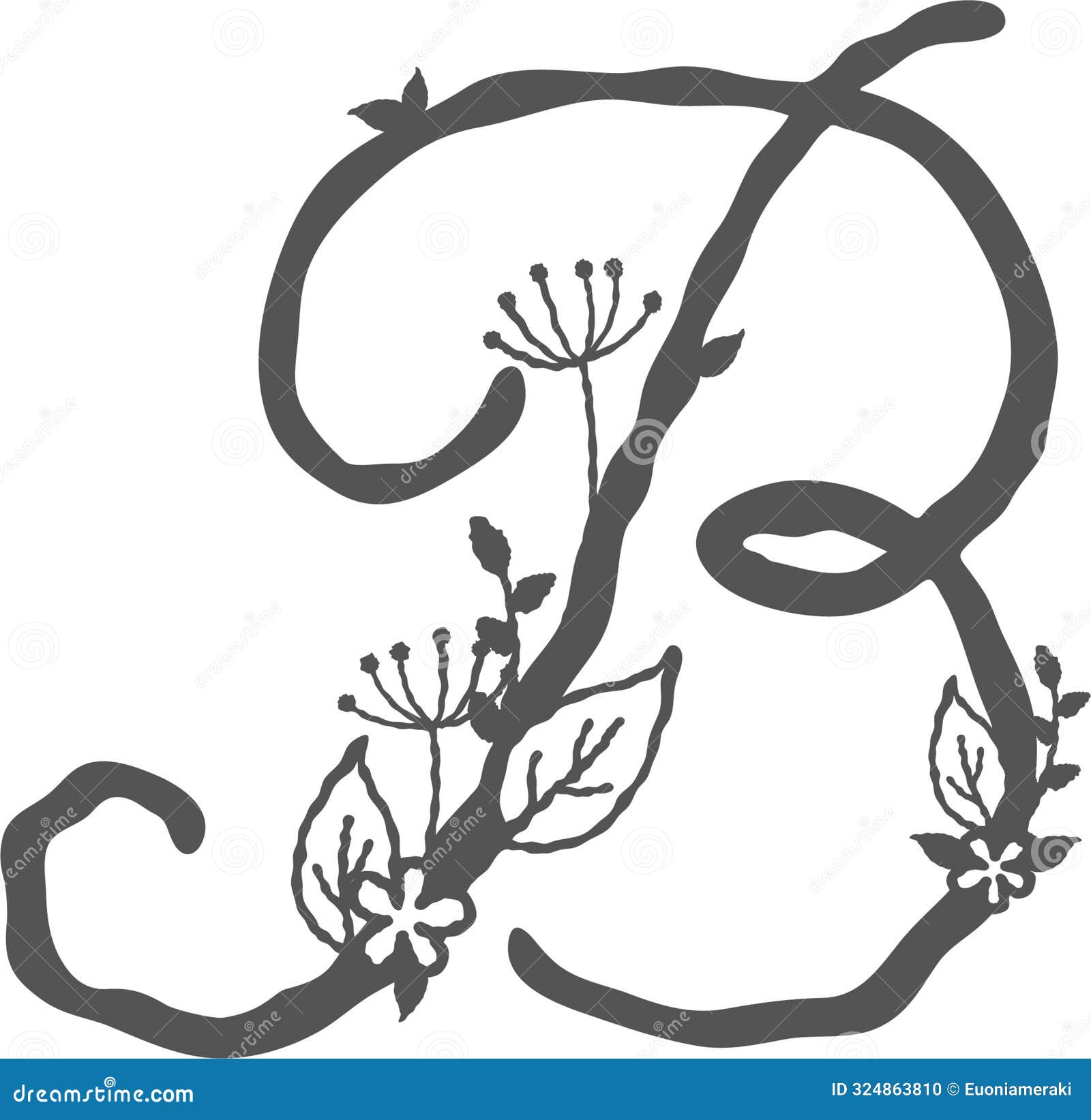 Floral Decorative Initial Alphabet Monogram Design in Elegant Capital ...