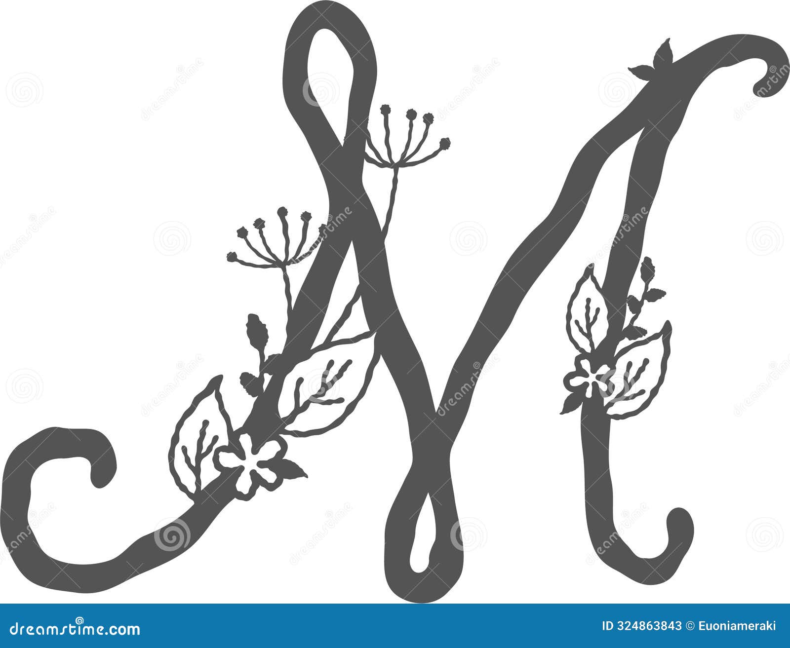 Floral Decorative Initial Alphabet Monogram Design in Elegant Capital ...