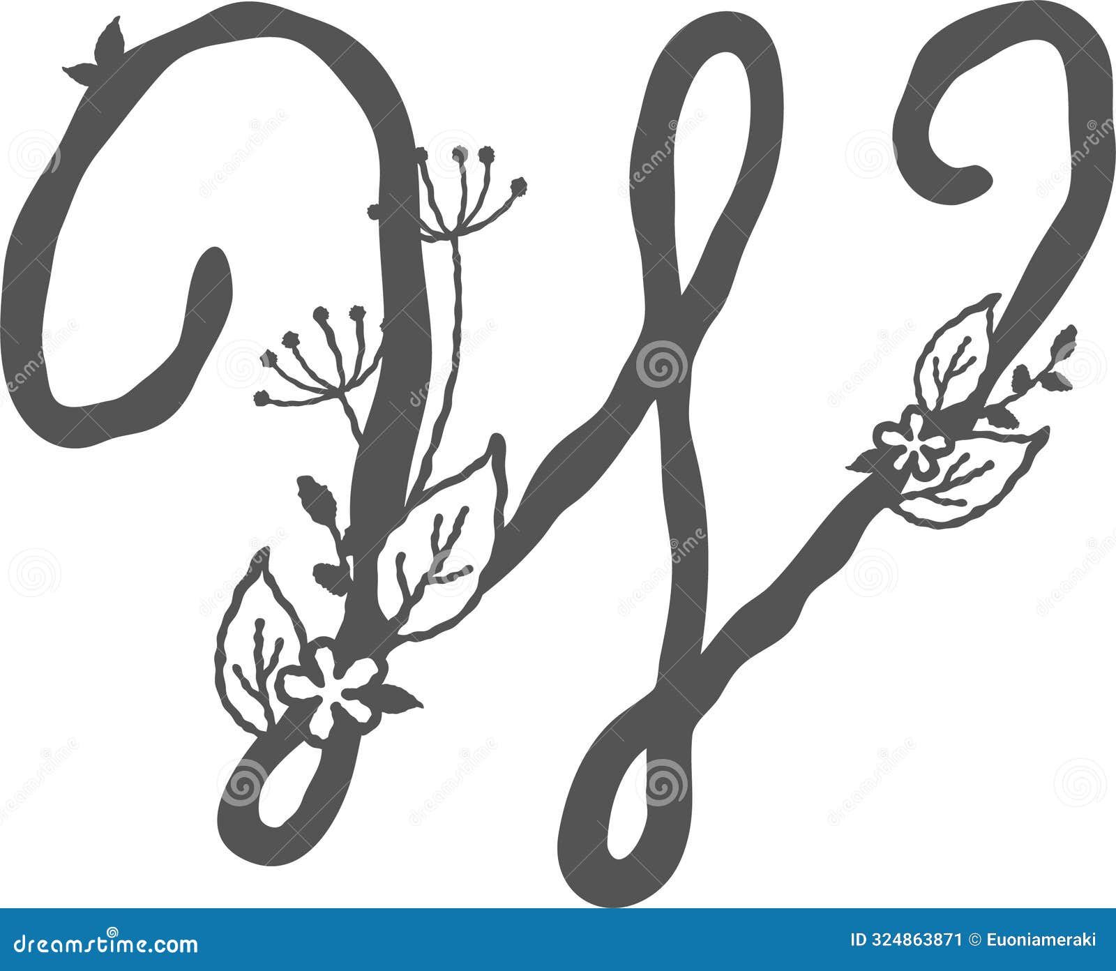 Floral Decorative Initial Alphabet Monogram Design in Elegant Capital ...