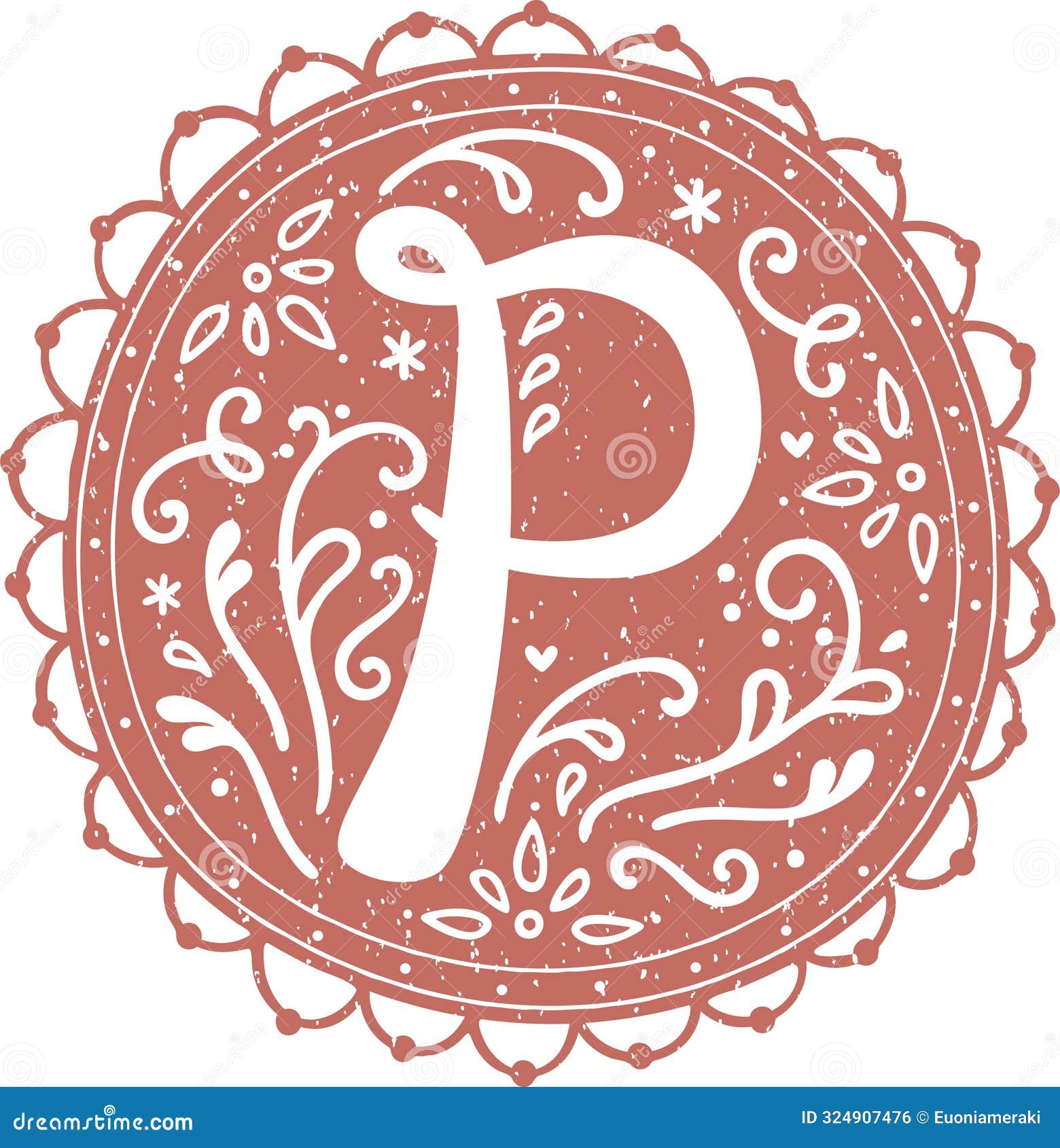 Decorative Floral Monogram in European Old Folk Design Alphabet P Stock ...