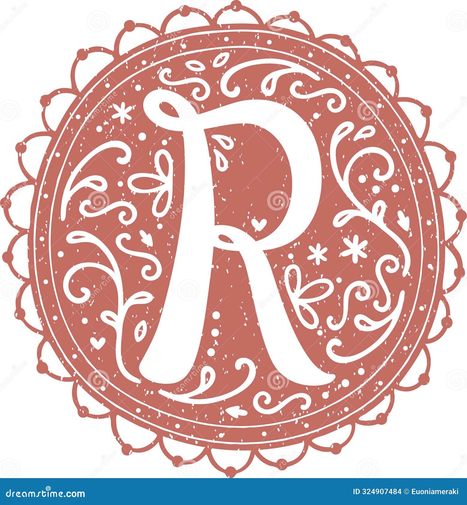 Decorative Floral Monogram in European Old Folk Design Alphabet R Stock ...