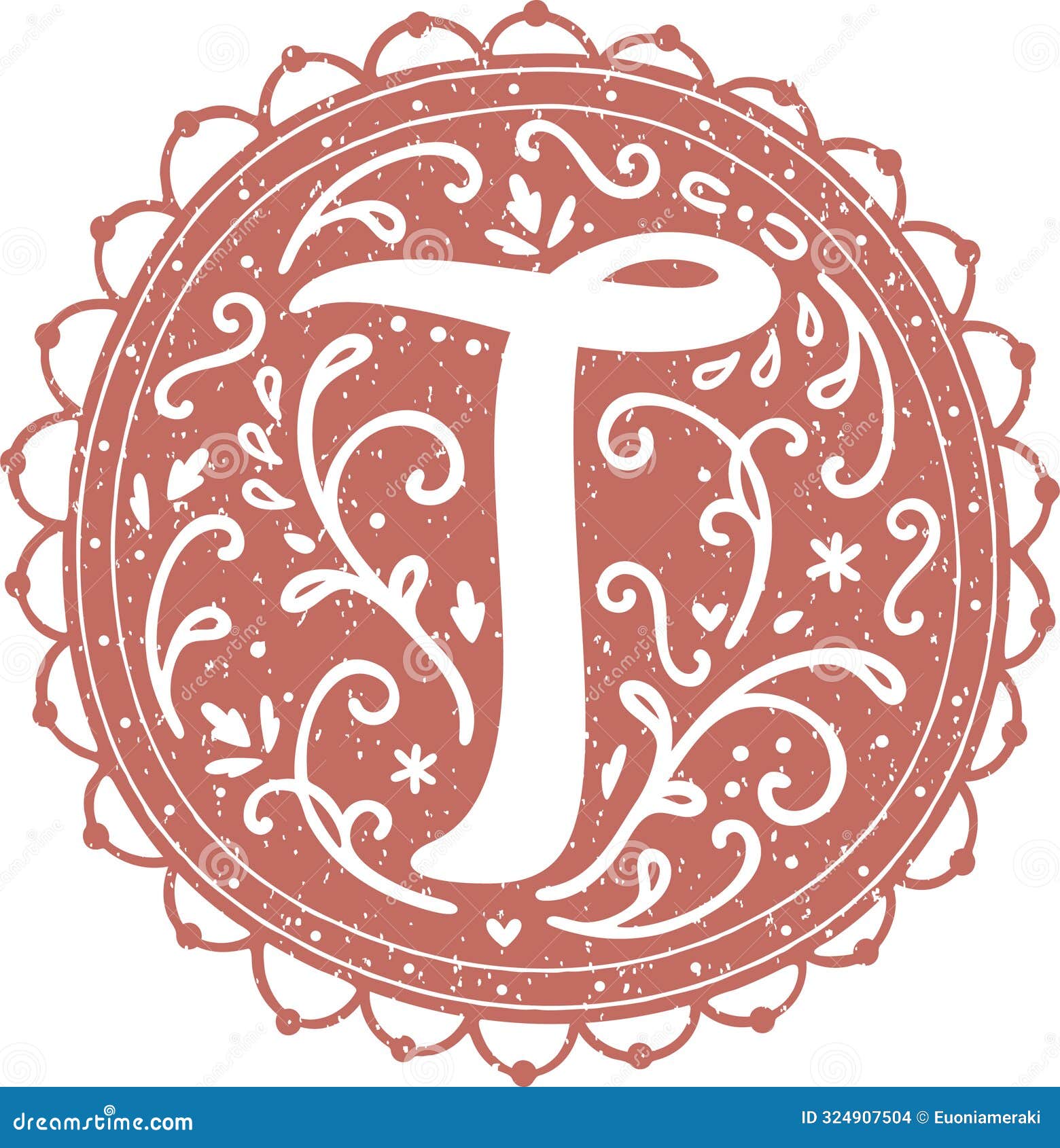 Decorative Floral Monogram in European Old Folk Design Alphabet T Stock ...