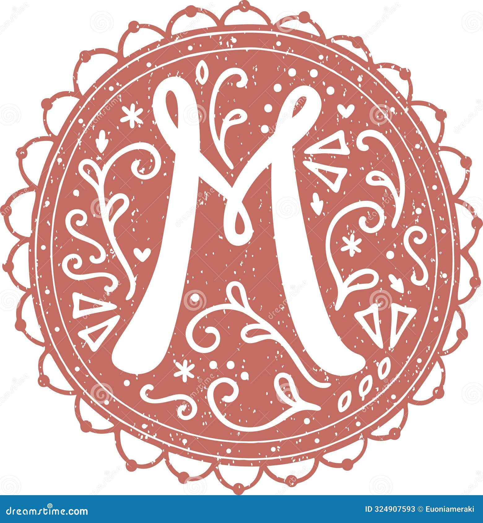 Decorative Floral Monogram in European Old Folk Design Alphabet M Stock ...