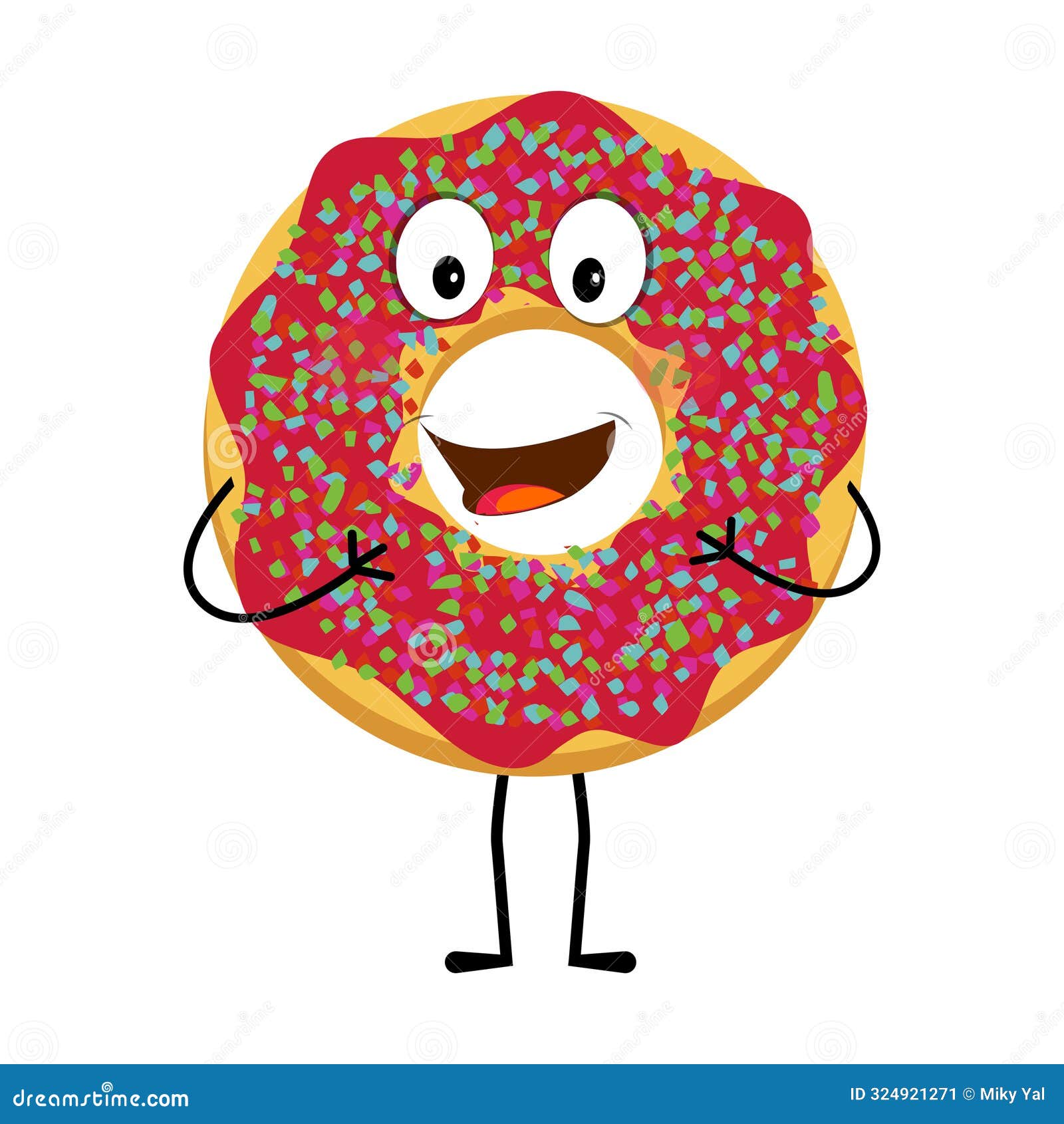 Donut Mascot, Vintage Cartoon Styled Retro Vector Illustration, Cute ...