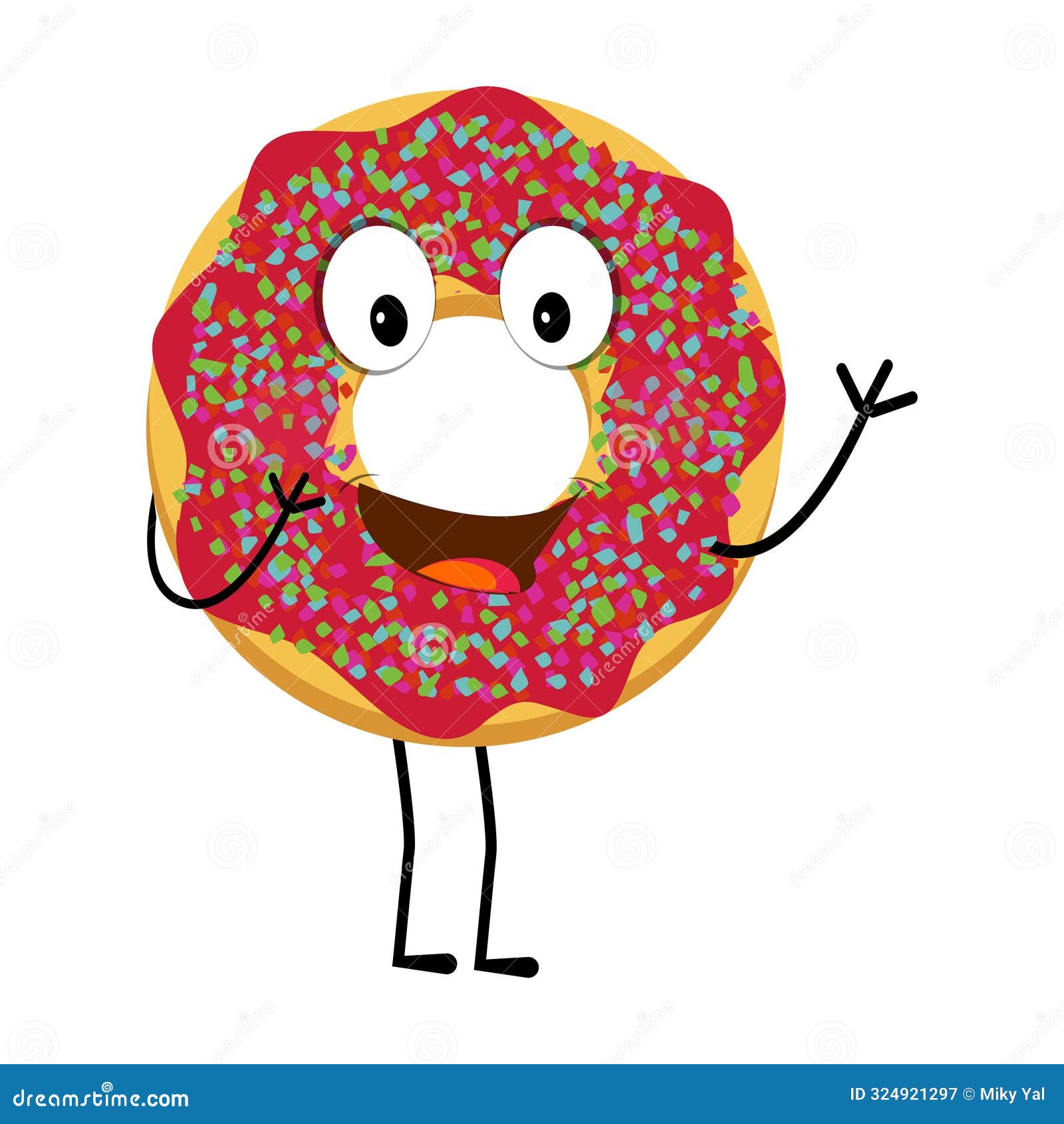 Donut Mascot, Vintage Cartoon Styled Retro Vector Illustration, Cute ...
