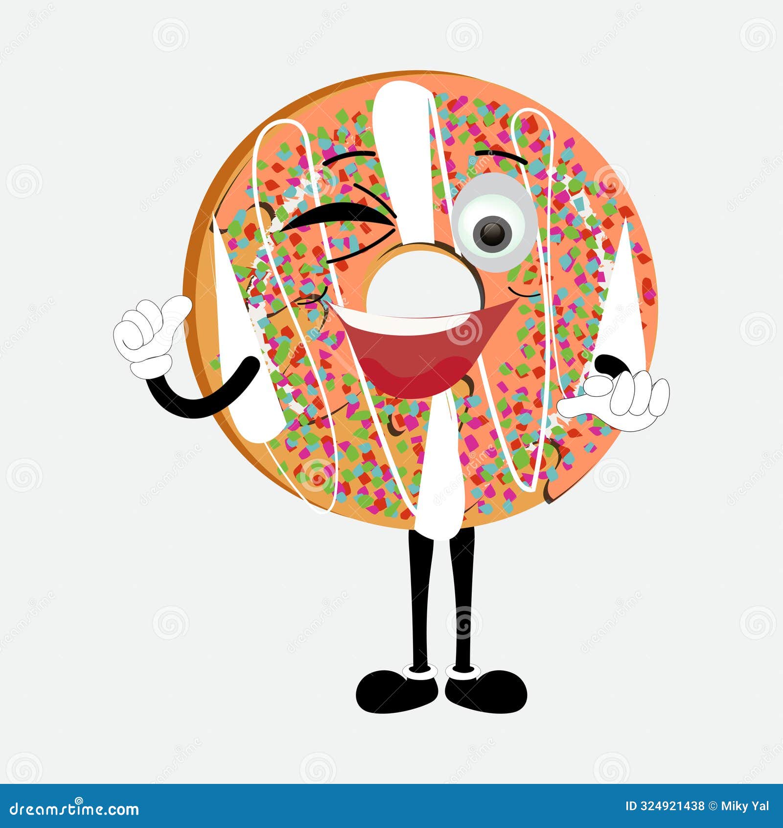 Donut Mascot, Vintage Cartoon Styled Retro Vector Illustration, Cute ...
