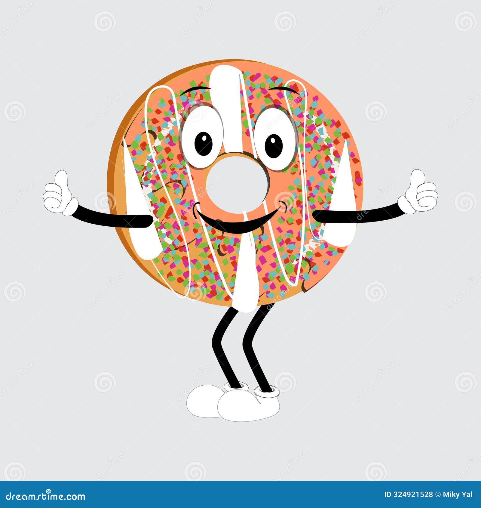 Donut Mascot, Vintage Cartoon Styled Retro Vector Illustration, Cute ...
