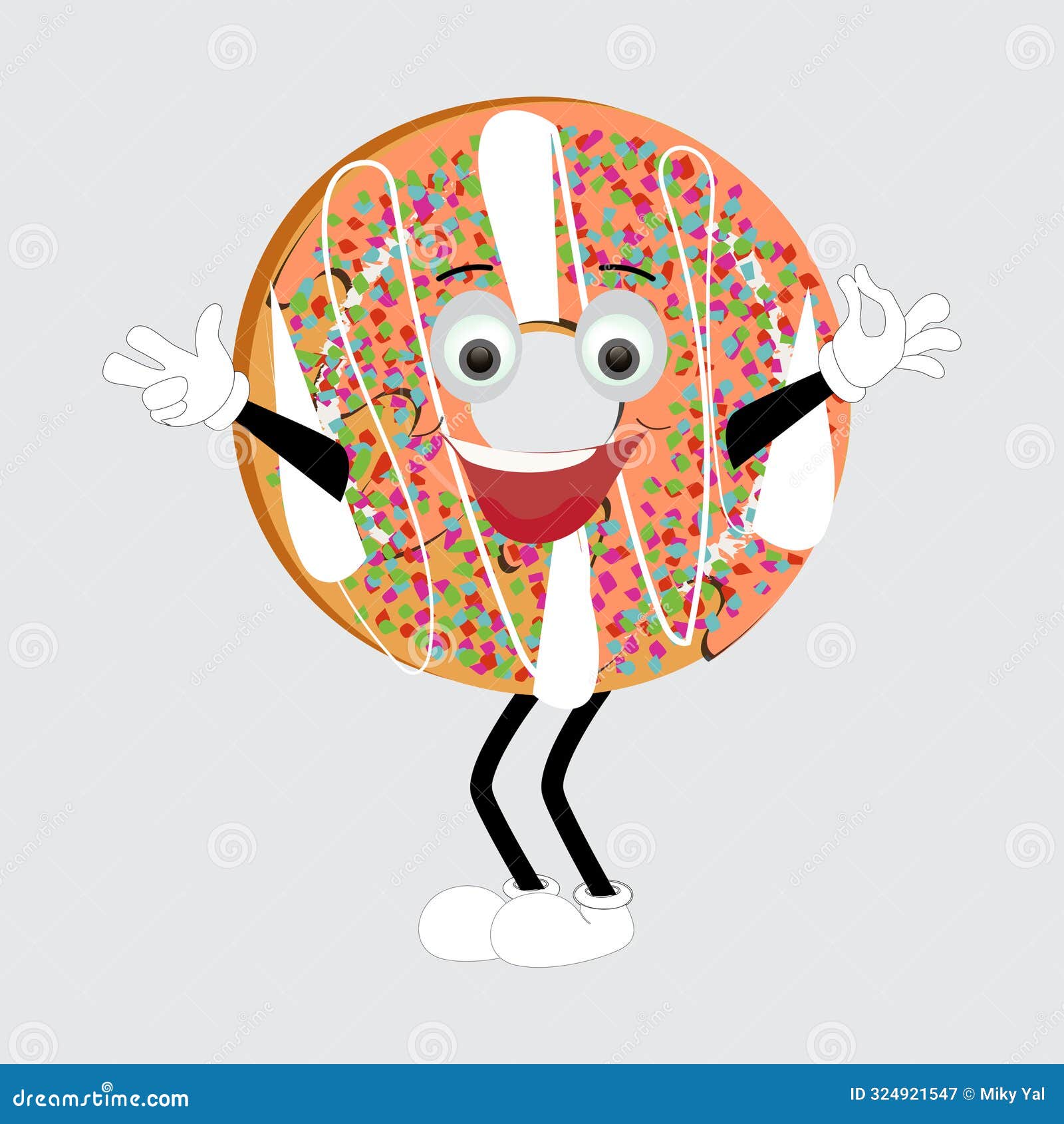 Donut Mascot, Vintage Cartoon Styled Retro Vector Illustration, Cute ...