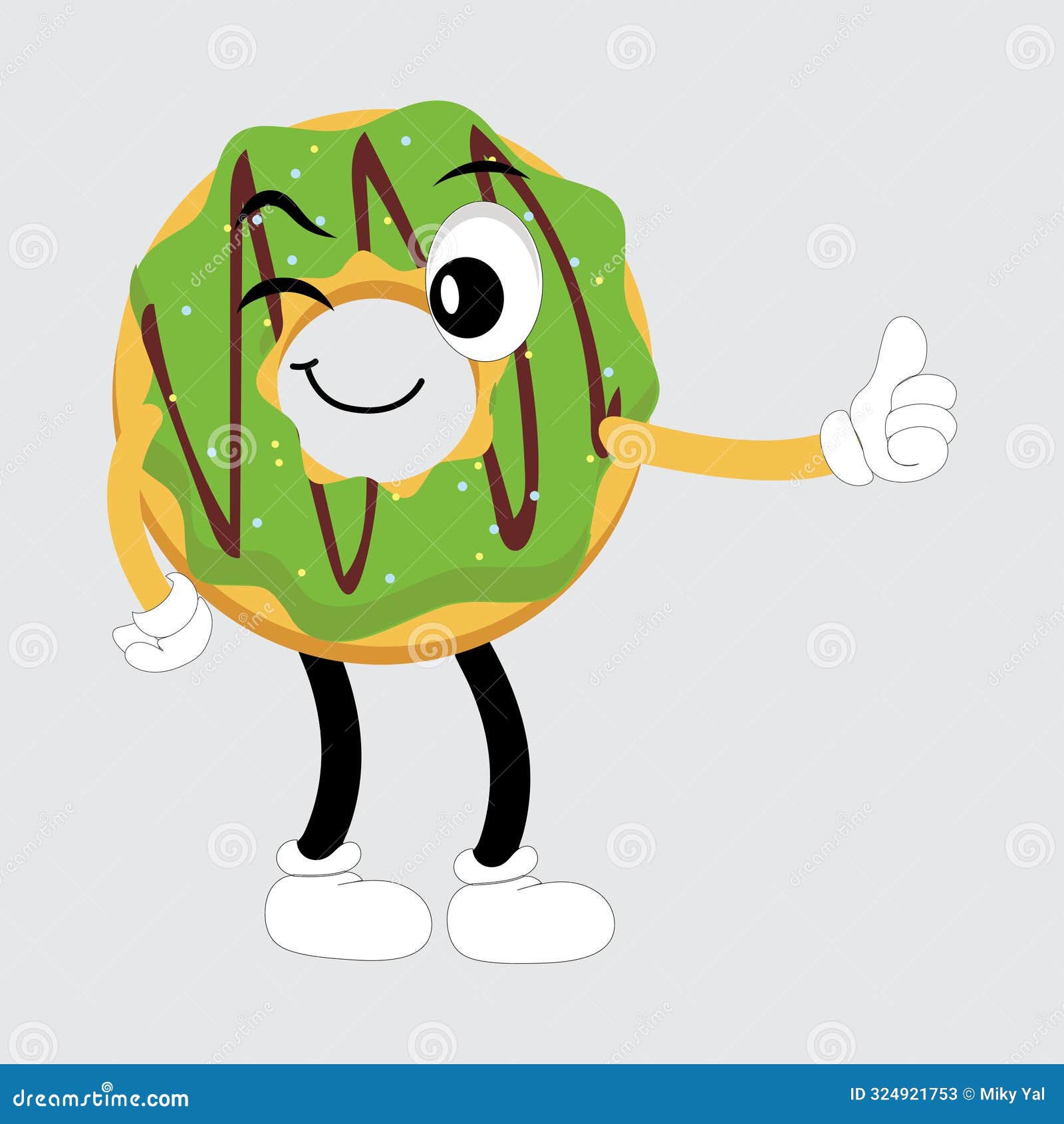 Donut Mascot, Vintage Cartoon Styled Retro Vector Illustration, Cute ...