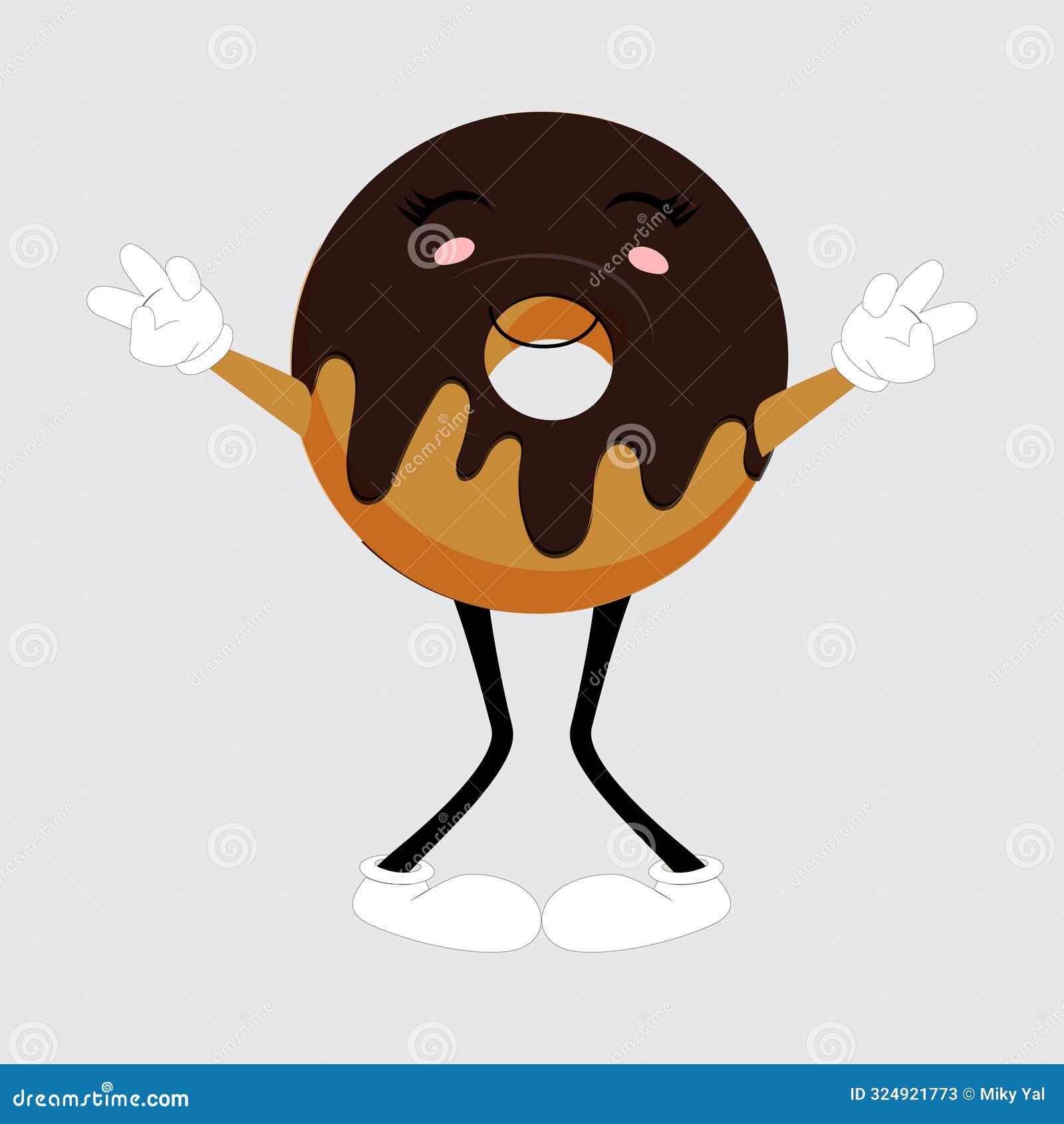 Donut Mascot, Vintage Cartoon Styled Retro Vector Illustration, Cute ...