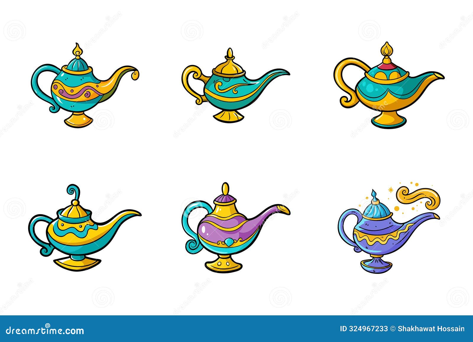 Doodles Drawing Style Genie Lamp with White Bagro Stock Illustration ...