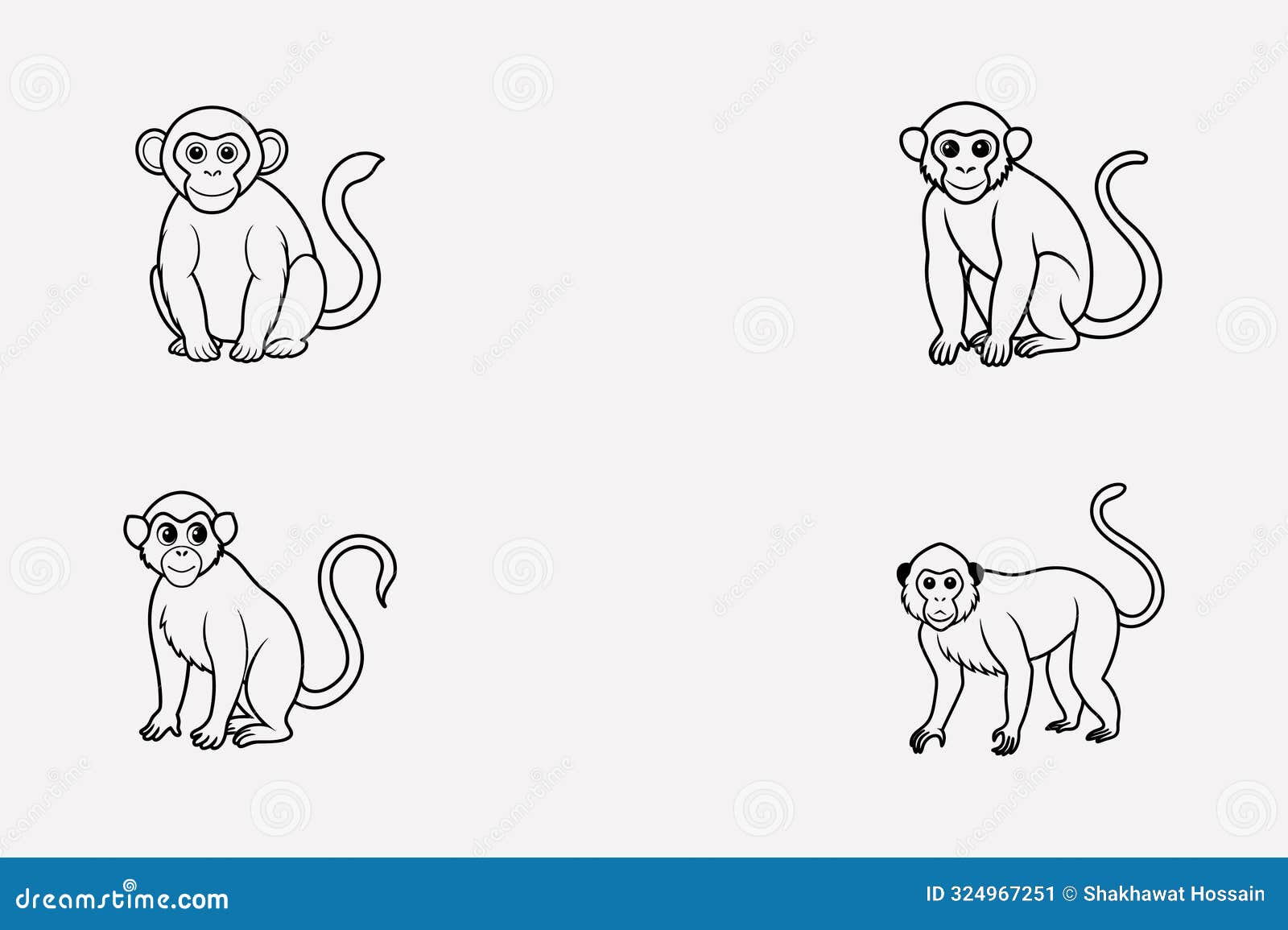 A cute line art monkey stock illustration. Illustration of jungle ...