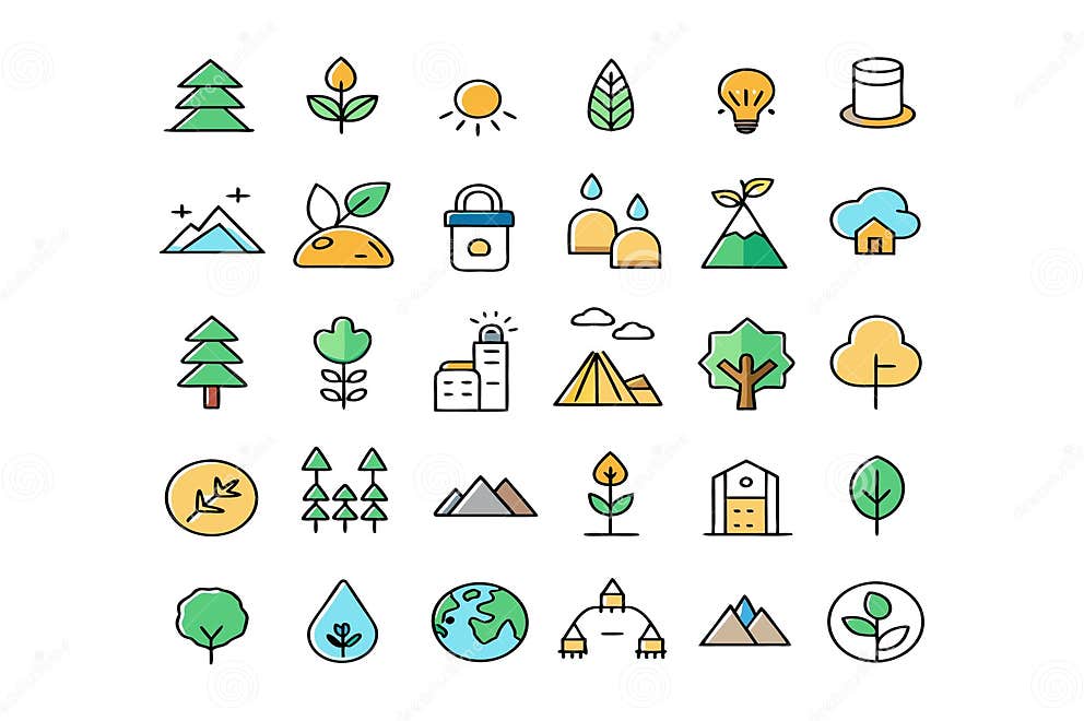 A Collection of 30 Outline Icons Related To Ecosystems Stock ...