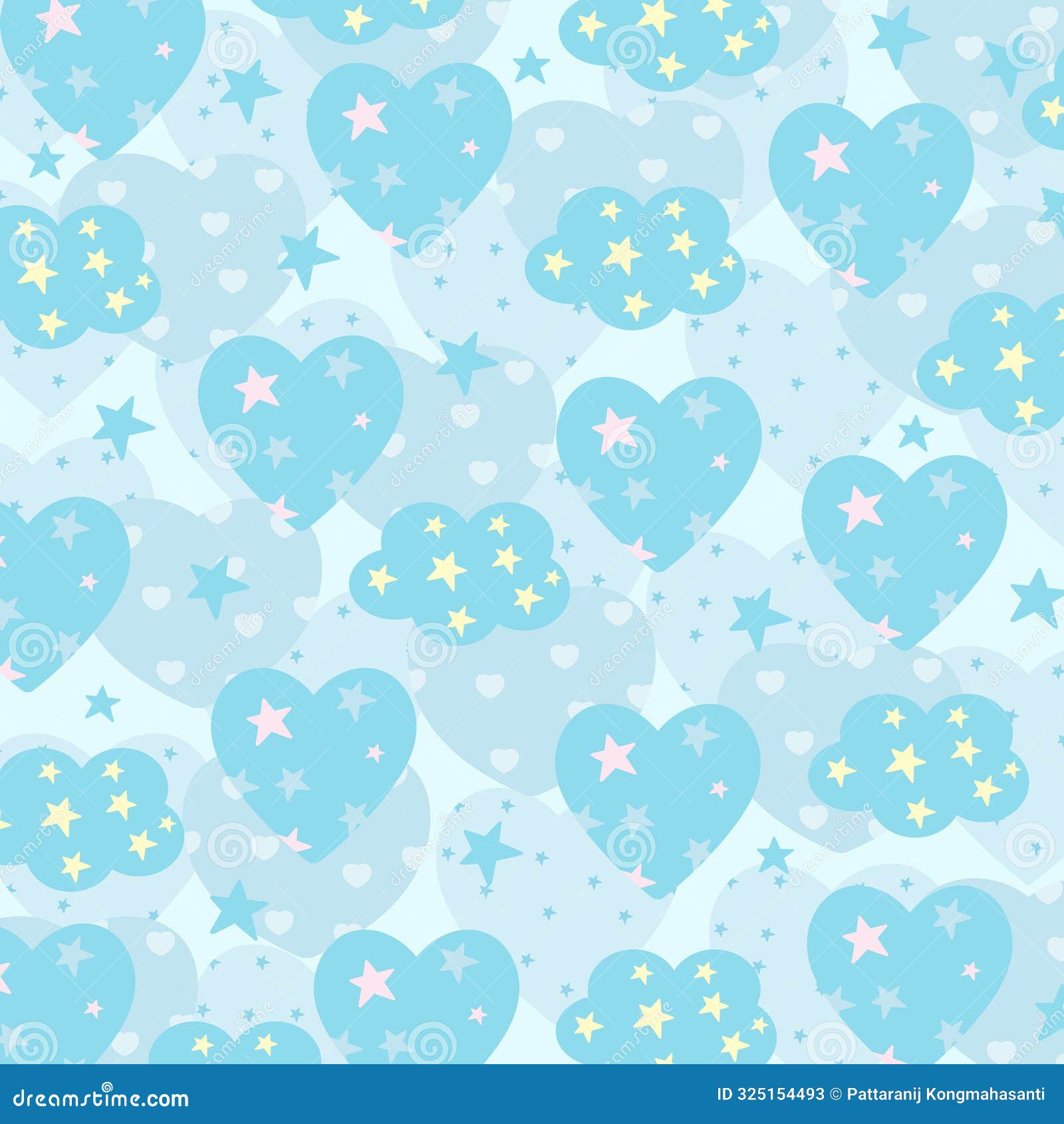 Illustration of Blue Heart, Cloud, Star Pattern on a Pastel Blue ...