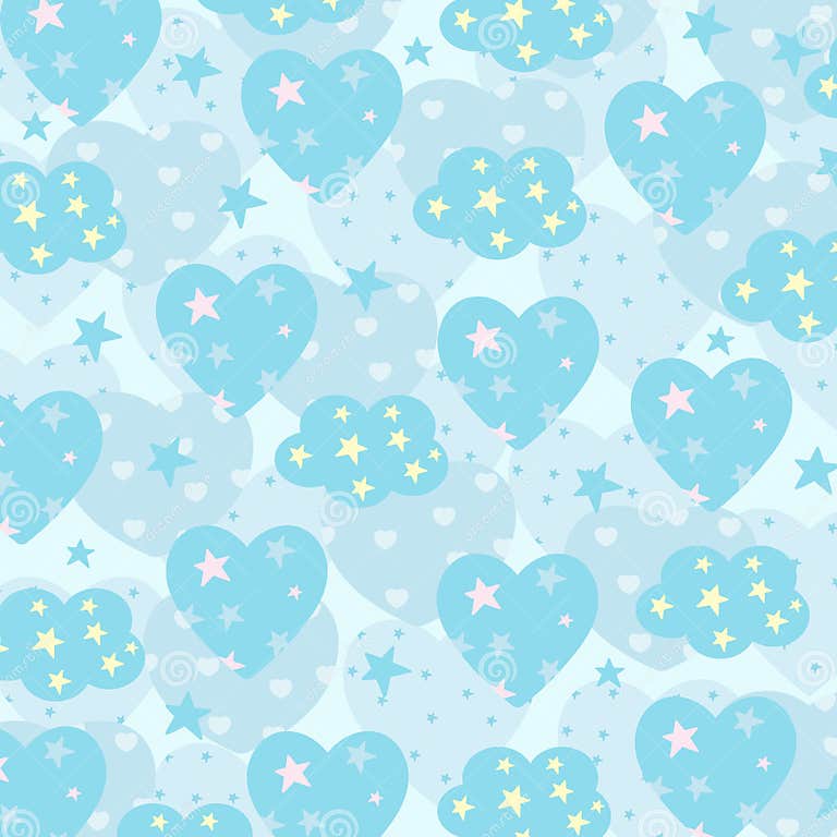 Illustration of Blue Heart, Cloud, Star Pattern on a Pastel Blue ...
