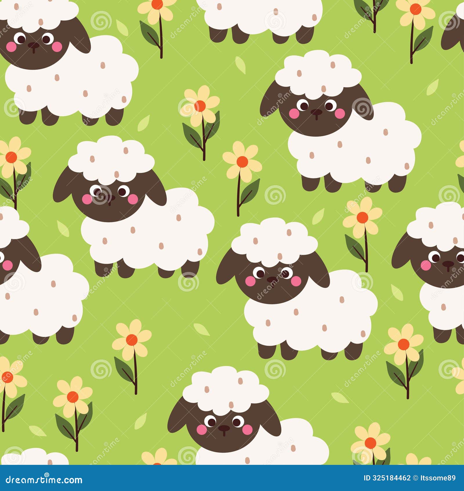 Seamless Pattern Cartoon Sheep and Flower Stock Illustration ...