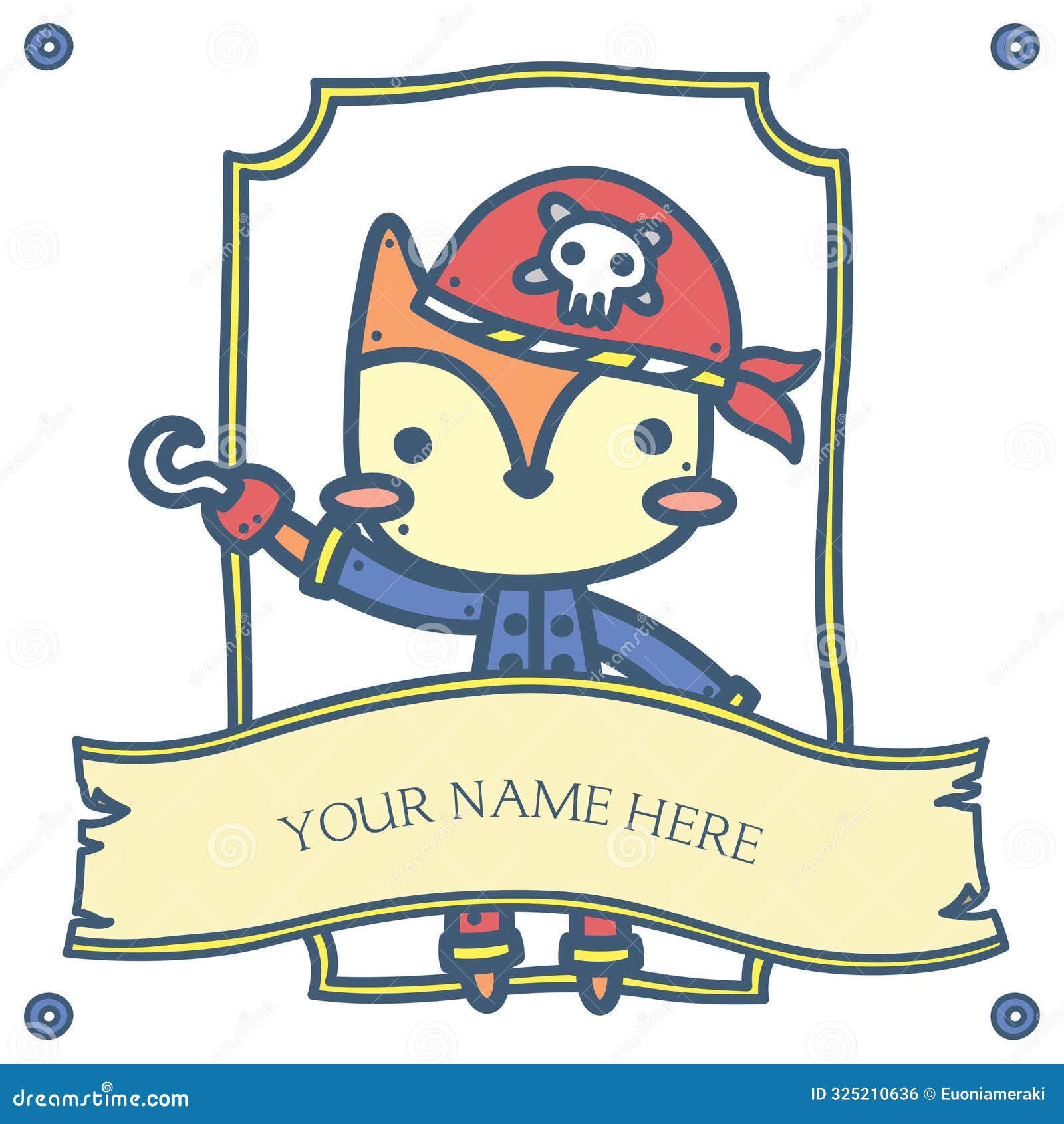 Cute Fun Pirate Ship Captain and Crew Member Character with Name Banner ...