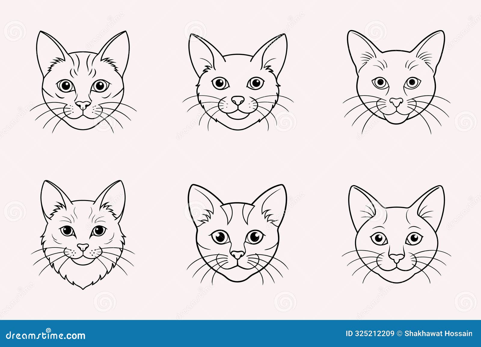 A Cute Line Art Cat Facecat Face Stock Vector - Illustration of face ...
