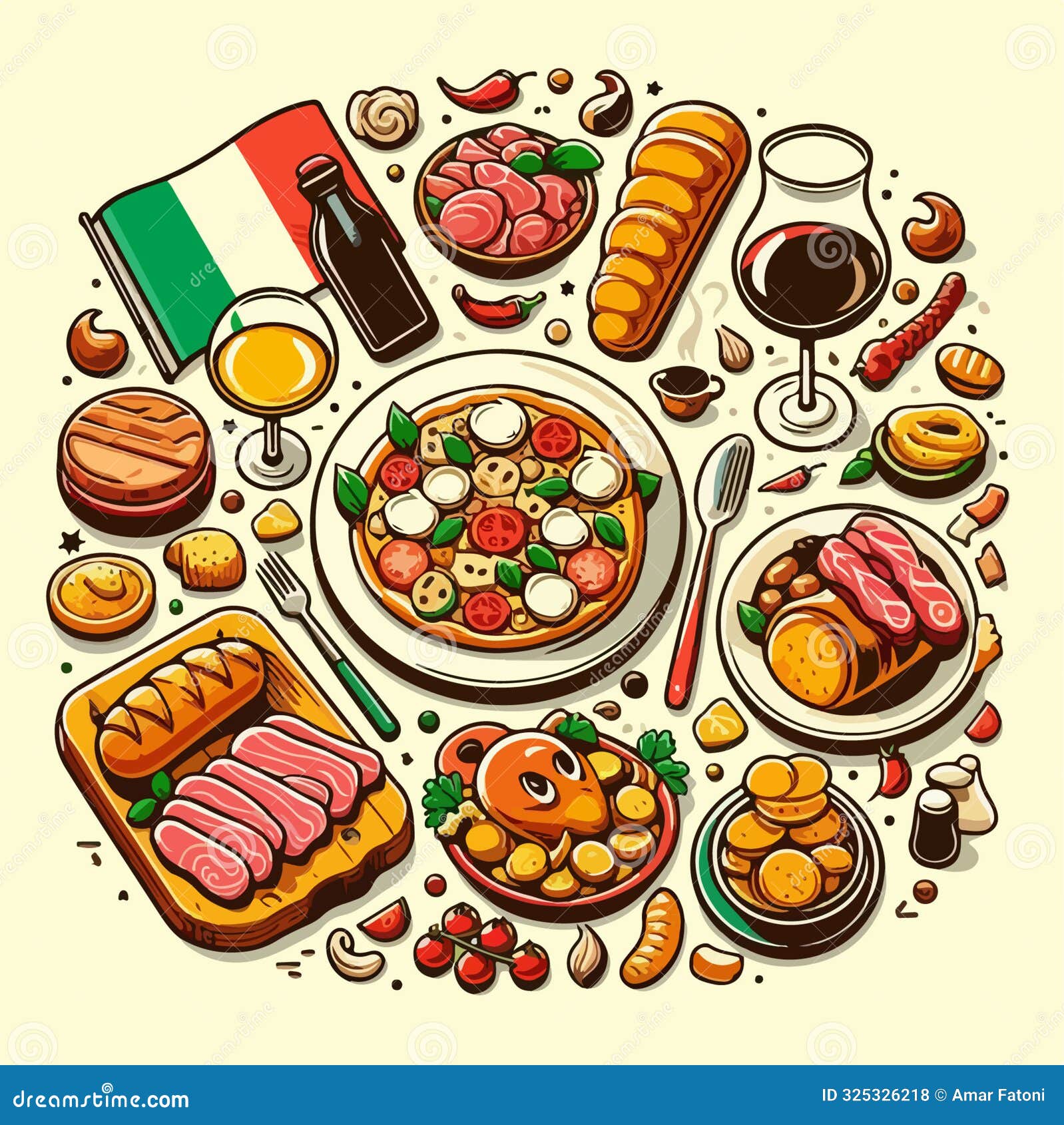 Italian Food Festival: a Colorful Vector Illustration of Classic Dishes ...