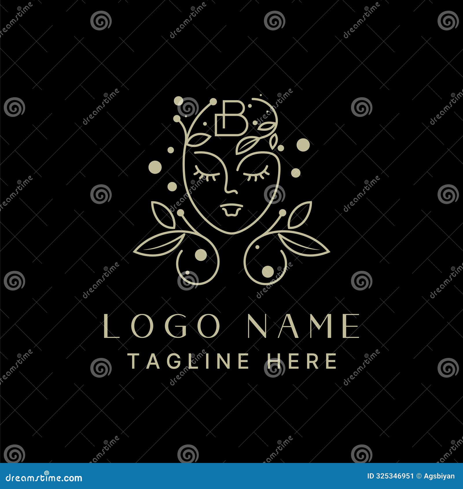 Initial BP Line Fashion Nature Art Woman Face Leaf Stem Related To ...