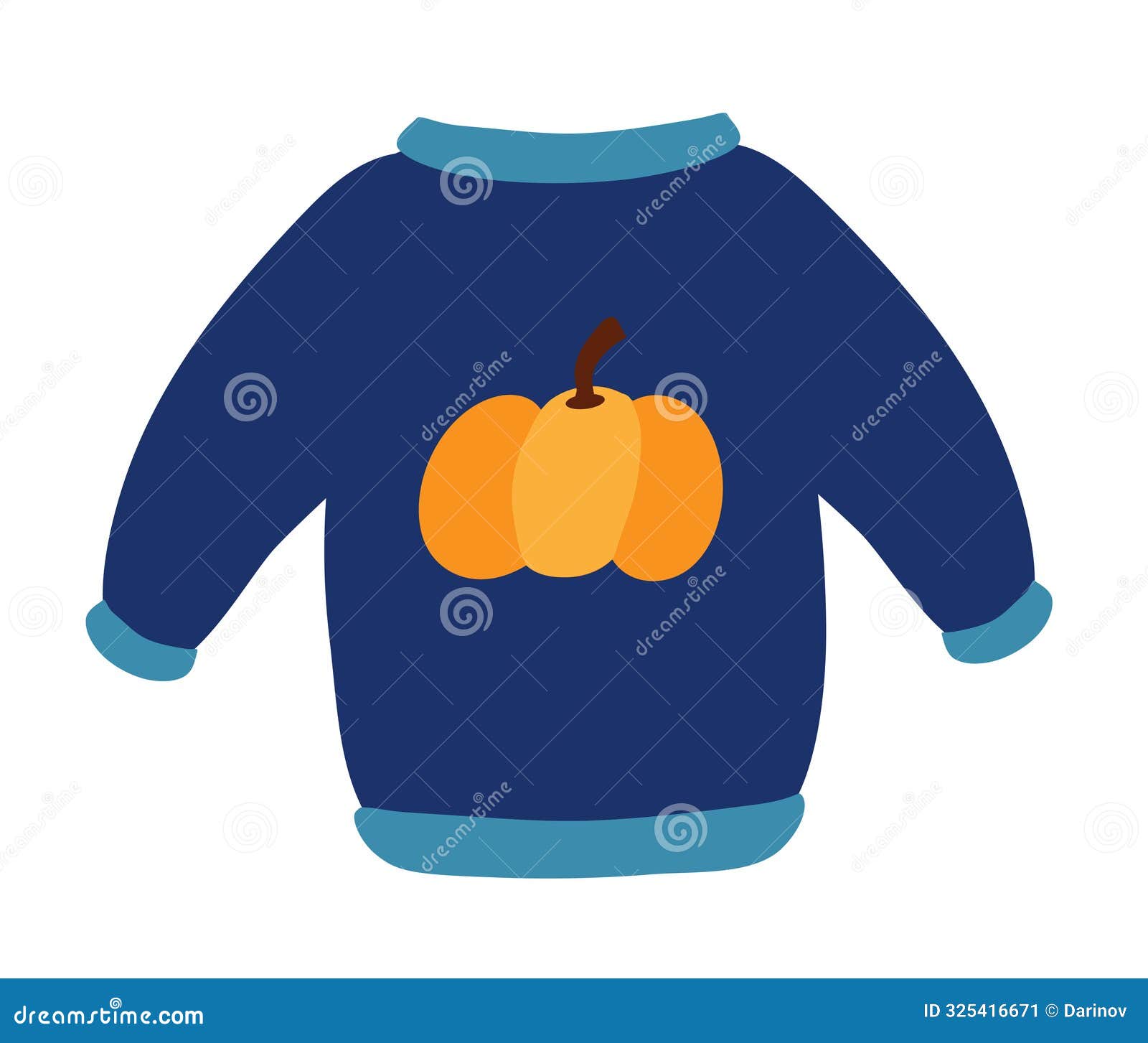 Autumn Blue Sweater with Pumpkin Design. Cozy Fall. Vector Flat ...