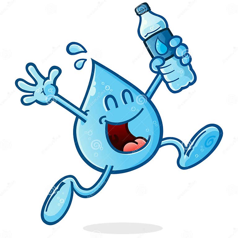 Drip of Drinking Water Cartoon Character Holding a Water Bottle and ...