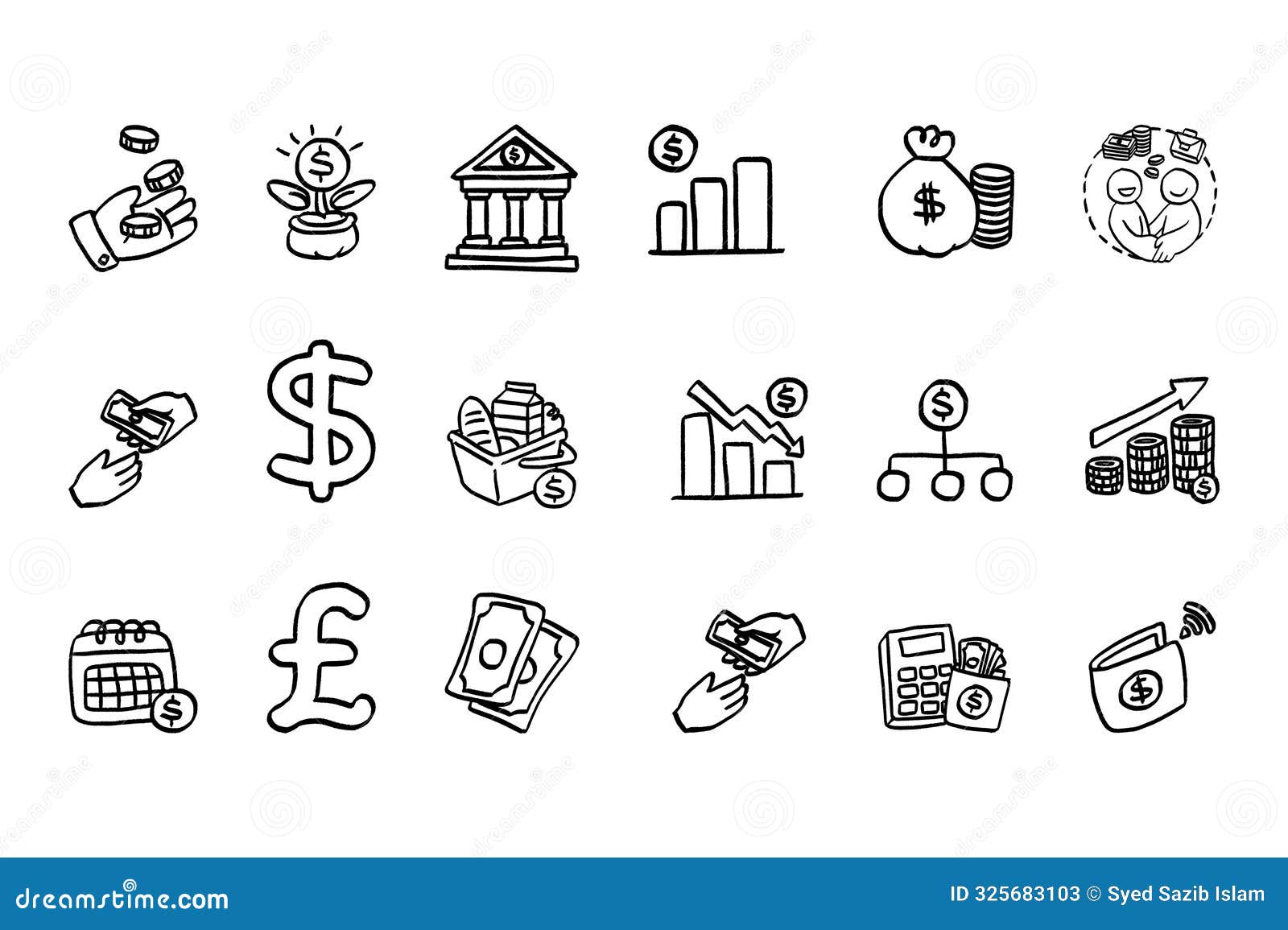 Set of Doodle Currency Signs. Symbol Dollar, Euro, Ruble Isolated on ...