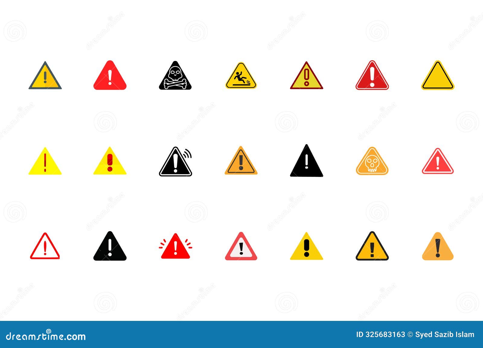 Danger Warning Icon Set. Alert Triangle Warn Sign in Black, Yellow, and ...