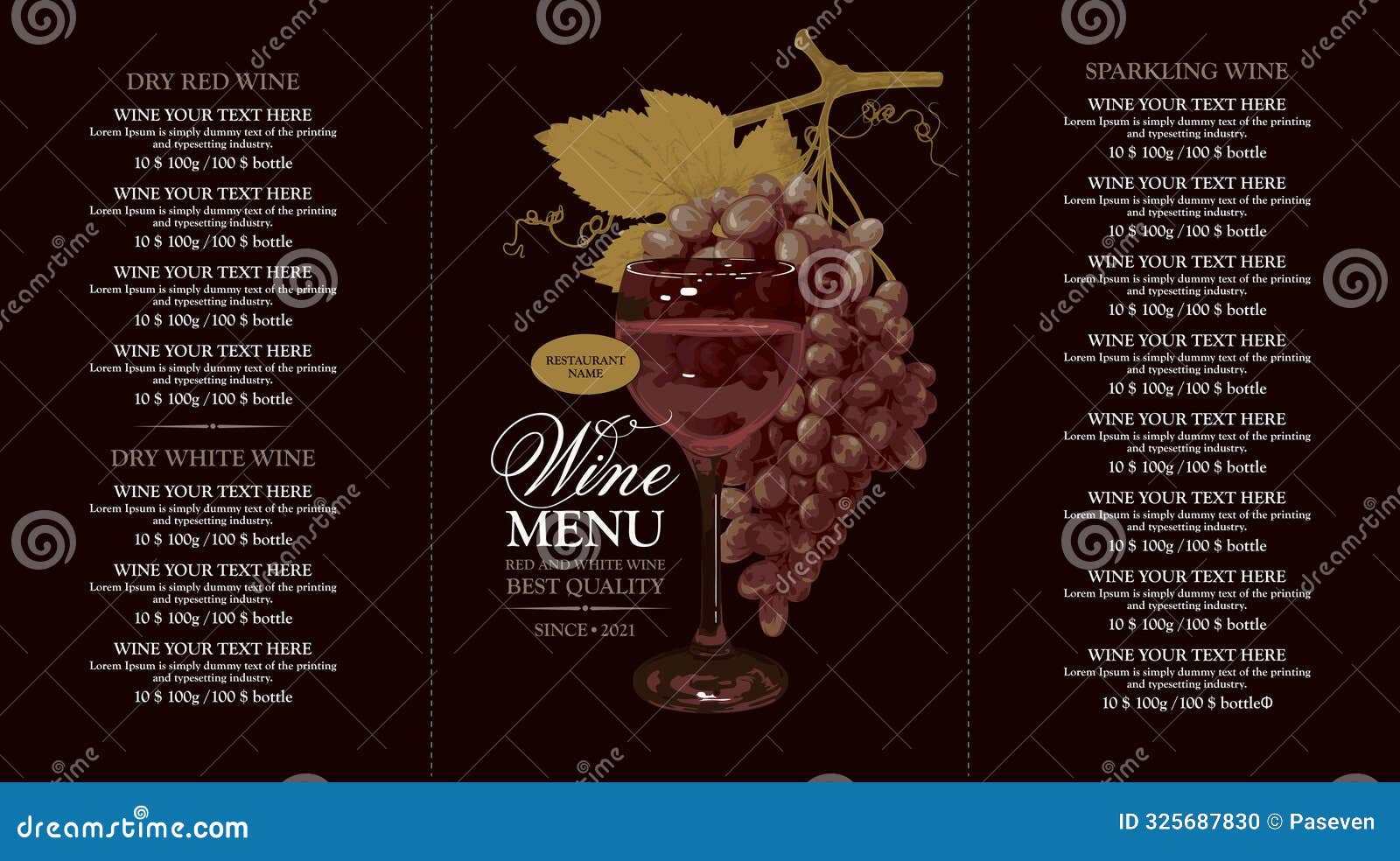 Wine Menu Template with Price List Stock Vector - Illustration of ...