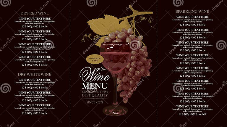Wine Menu Template with Price List Stock Vector - Illustration of ...