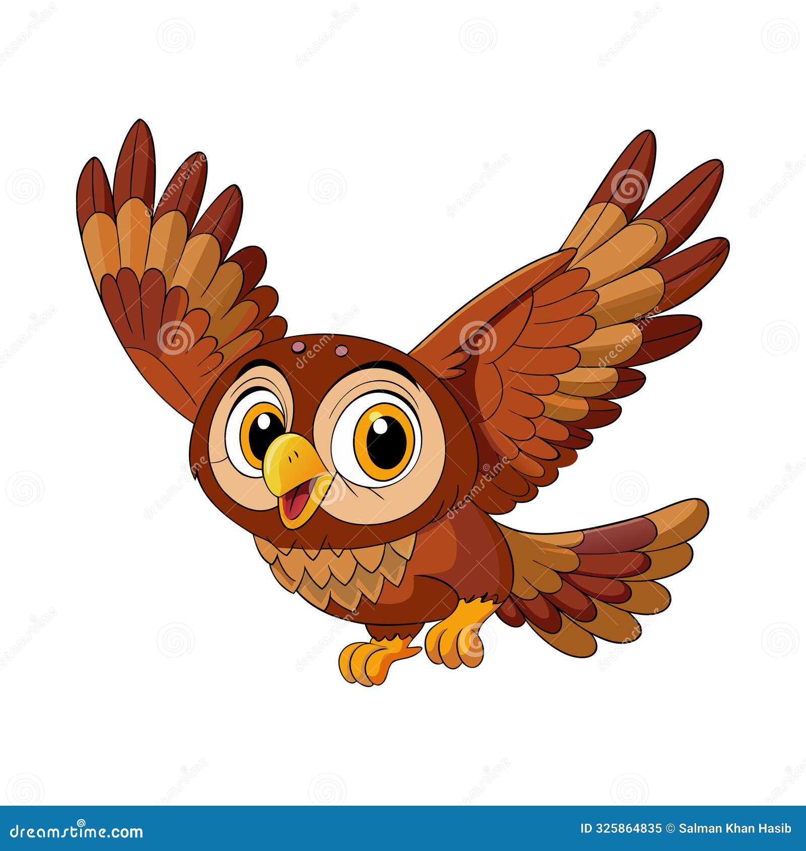 Illustration of a Cartoon Brown Owl Flying Stock Vector - Illustration ...