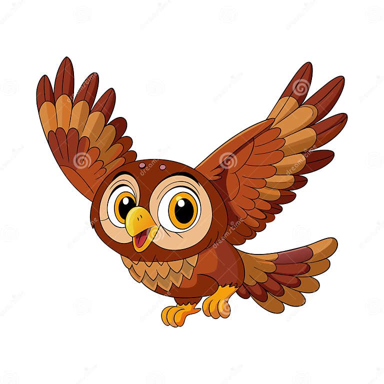 Illustration of a Cartoon Brown Owl Flying Stock Vector - Illustration ...