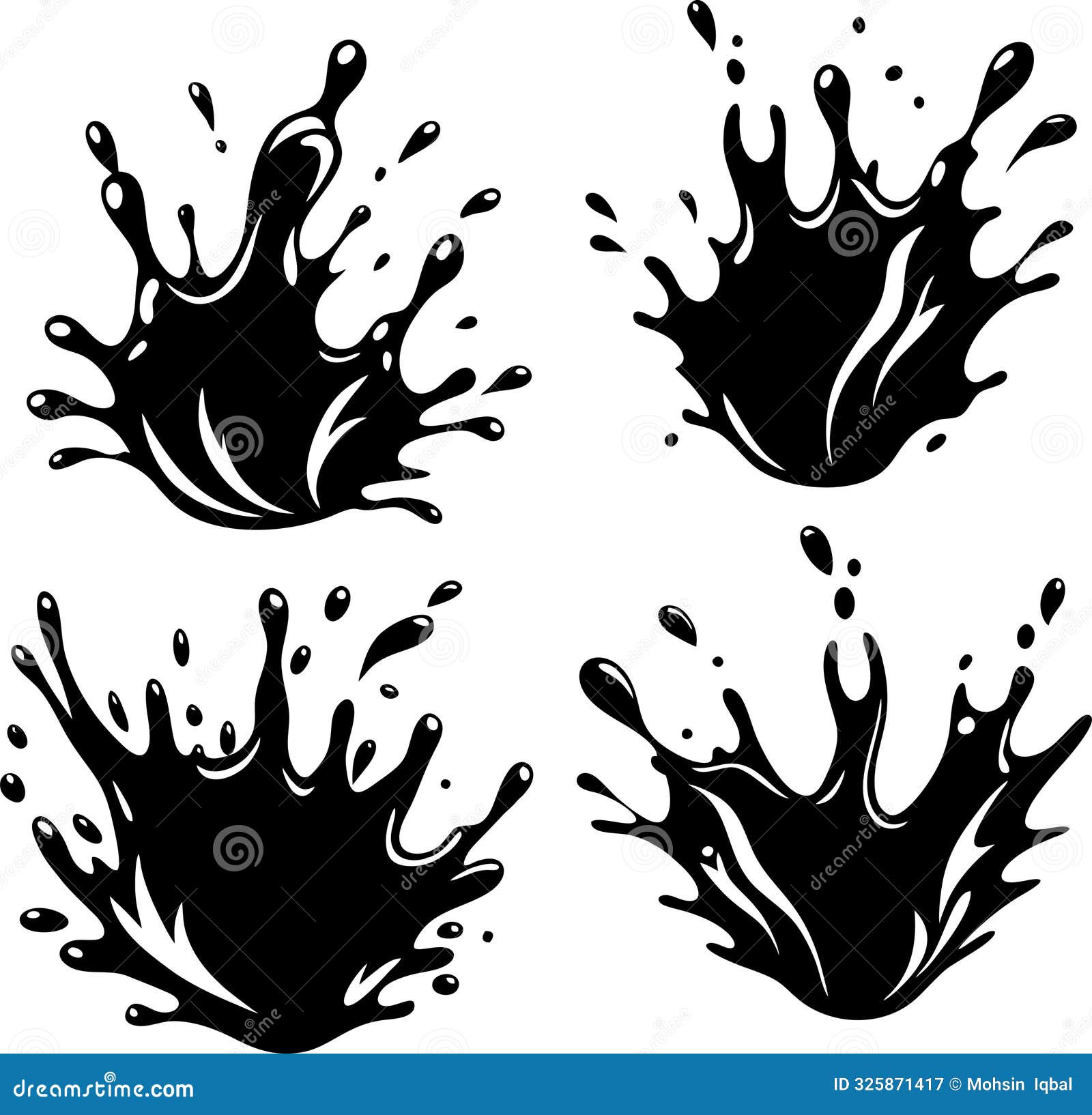 Water Splashes Silhouette Set Vector Stock Illustration - Illustration ...
