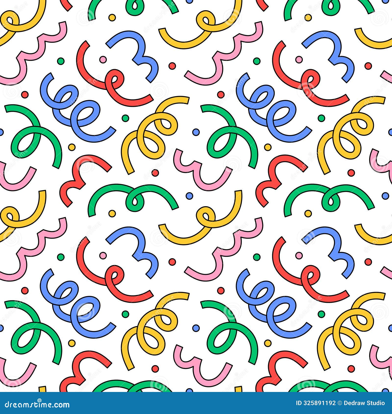 Fun Colorful Line Doodle Seamless Pattern Stock Illustration ...