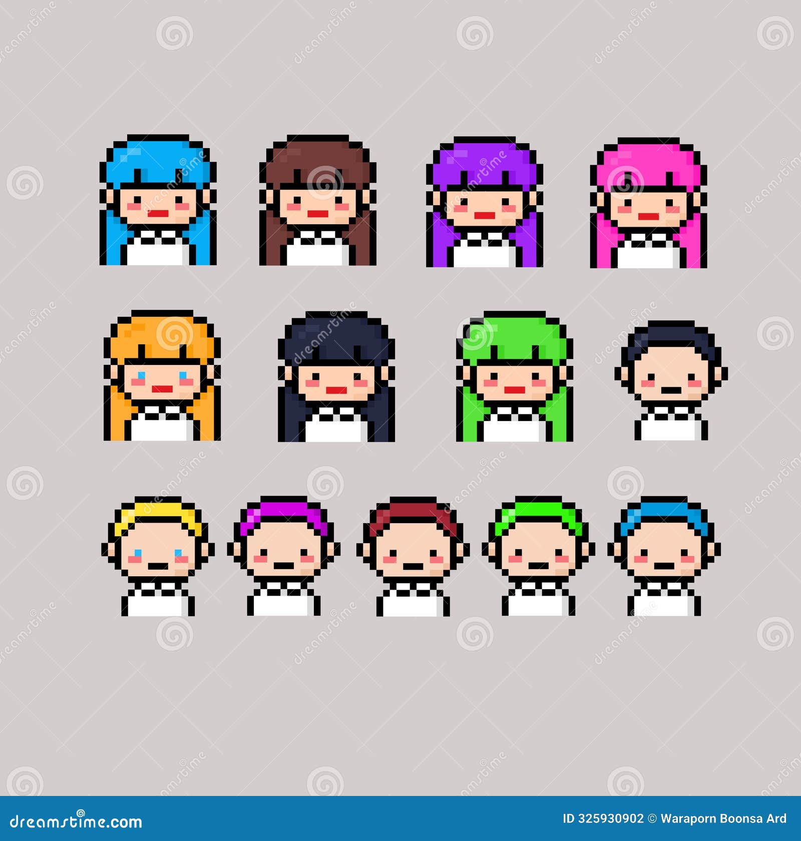 Set of Pixel Art Boy and Girl Student Vector. Stock Illustration ...