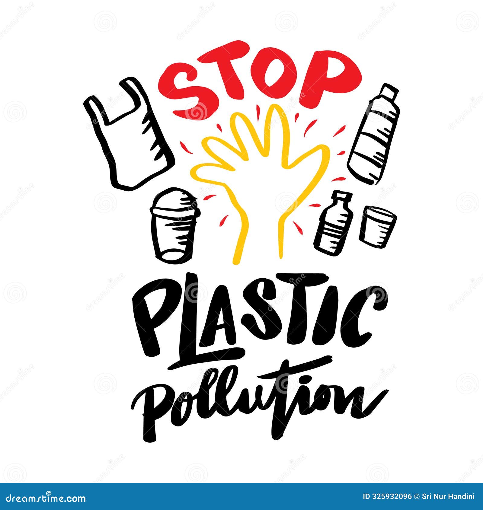 Stop Plastic Pollution Ecological Poster With Floating Garbage In The ...