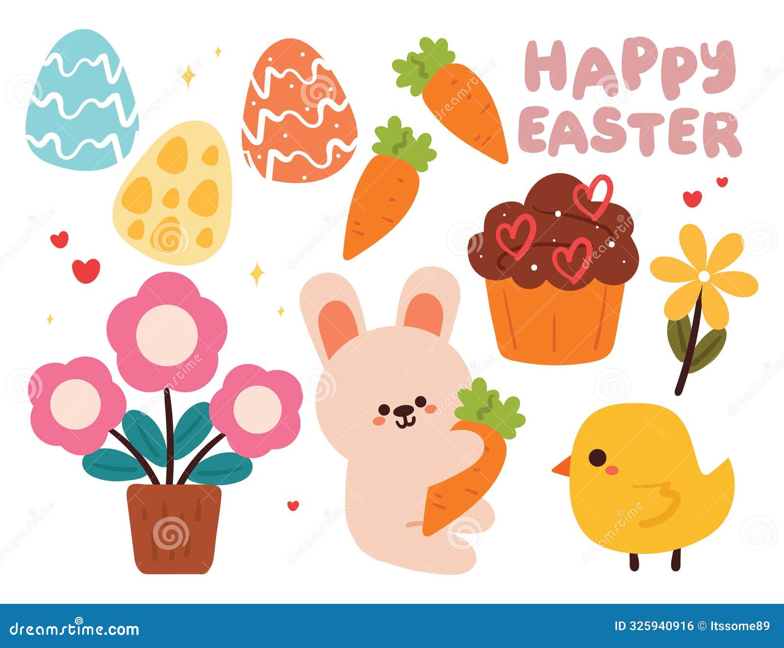 Hand Drawing Cartoon Easter Sticker Set Stock Illustration ...