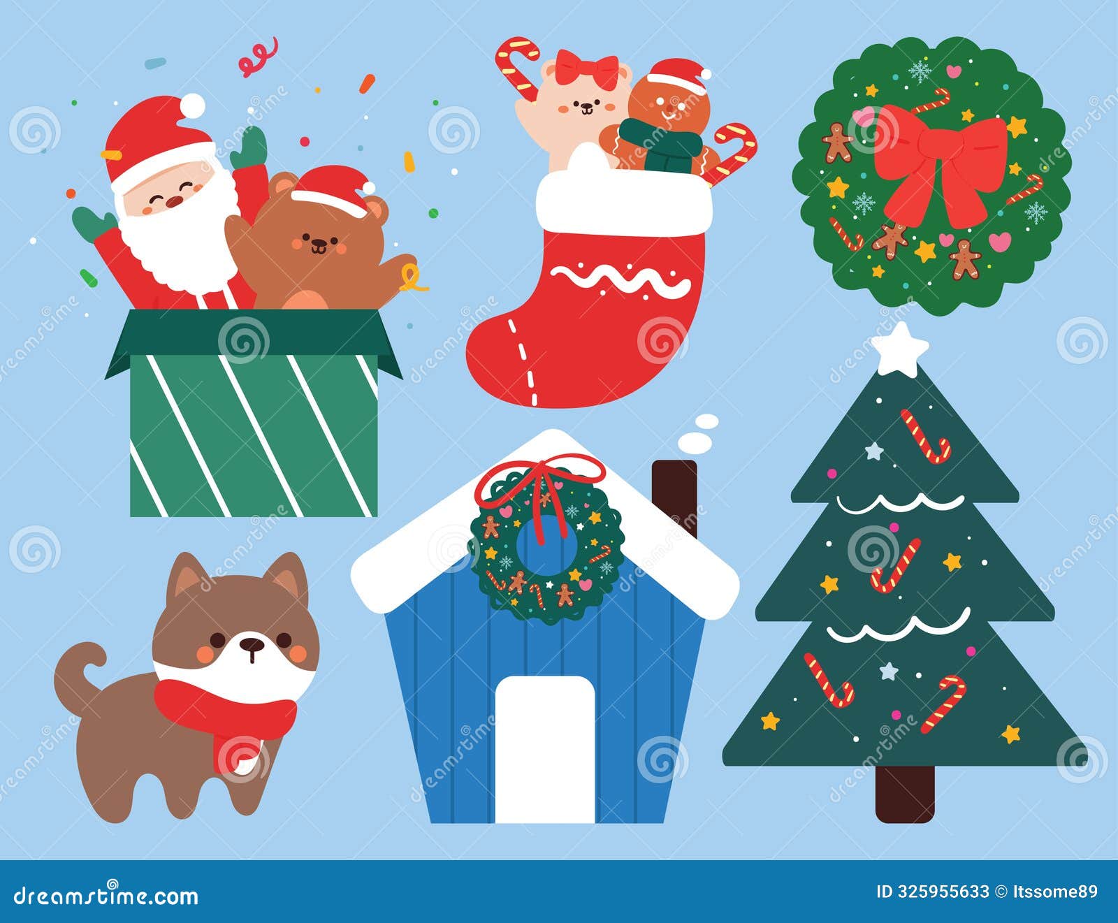 Hand Drawing Cartoon Christmas Sticker Set Stock Vector - Illustration ...