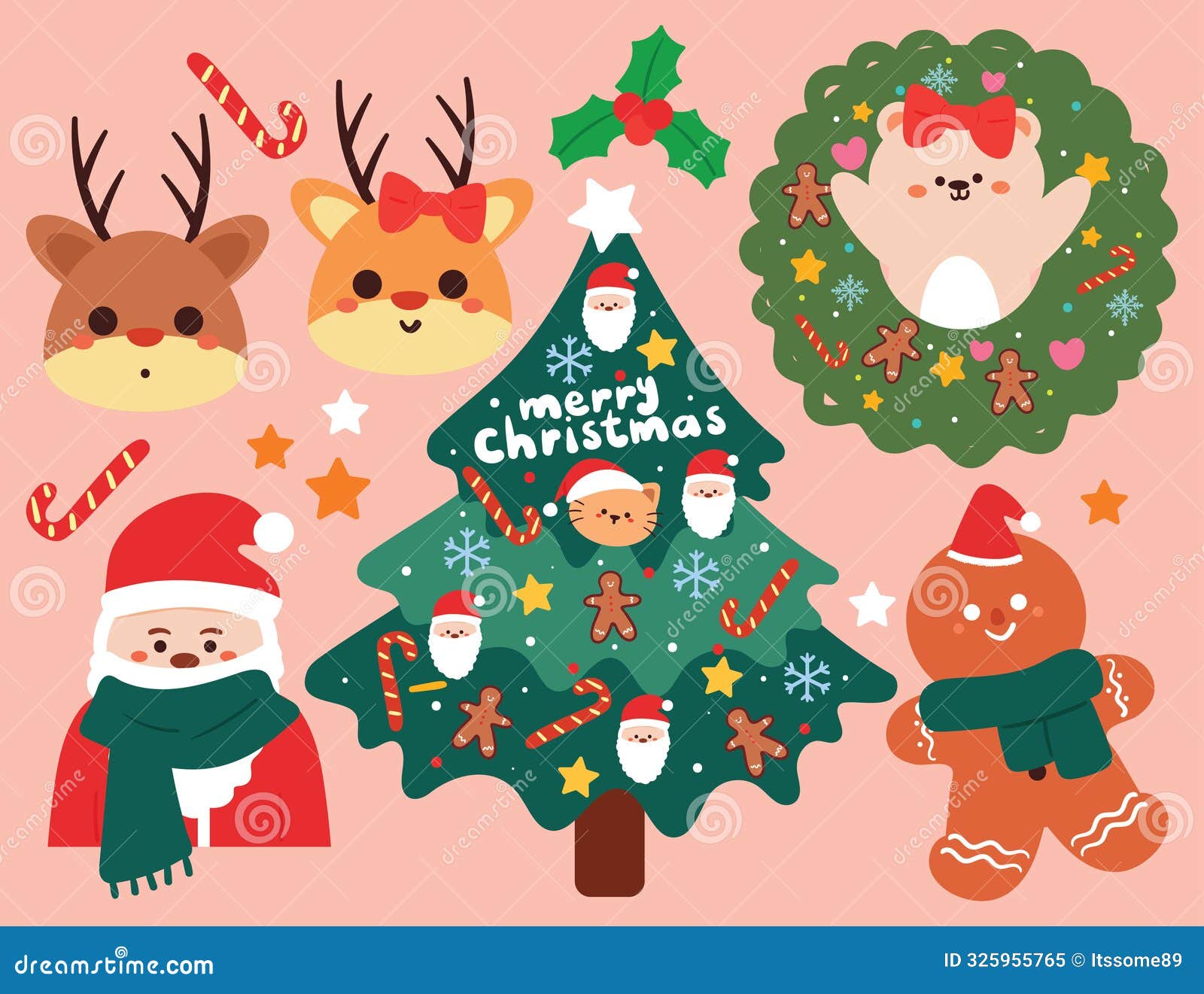 Hand Drawing Cartoon Christmas Sticker Set Stock Vector - Illustration ...