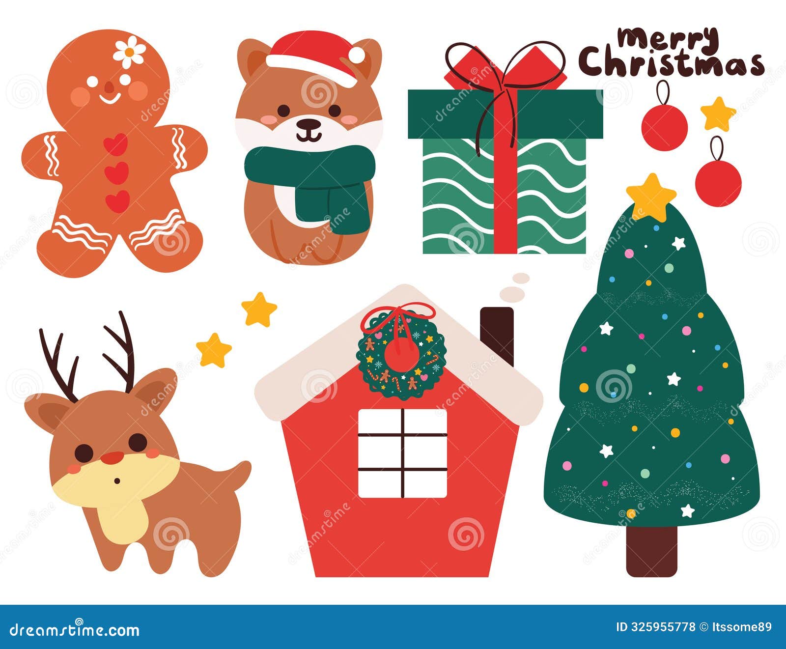 Hand Drawing Cartoon Christmas Sticker Set Stock Vector - Illustration ...