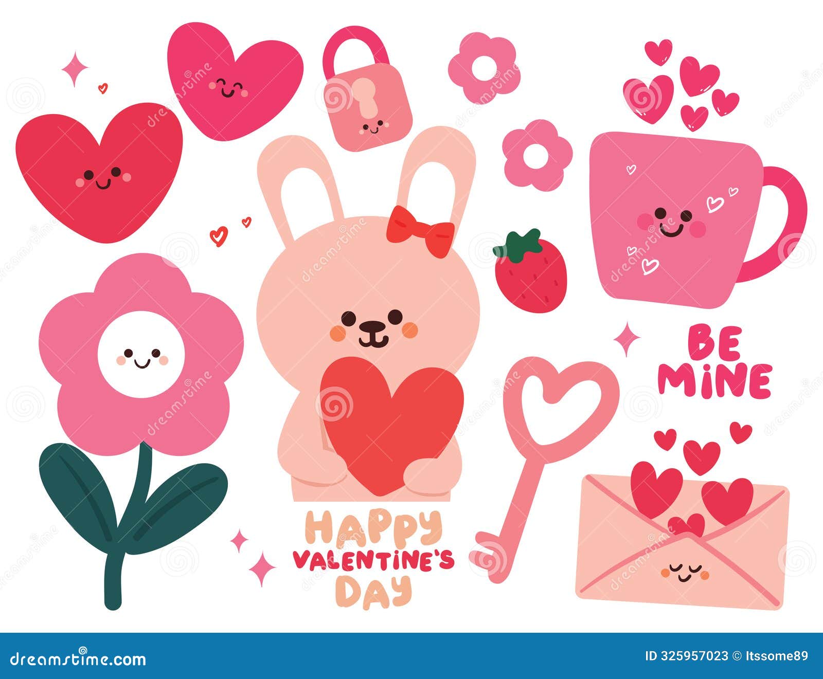Hand Drawing Cartoon Valentine Sticker Set Stock Vector - Illustration ...