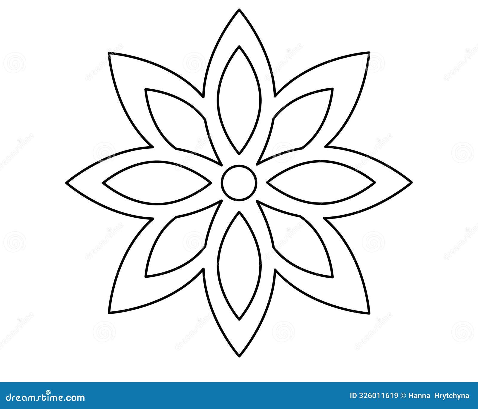 Simple Flower with Eight Petals - Vector Line Art with Editable Outline ...