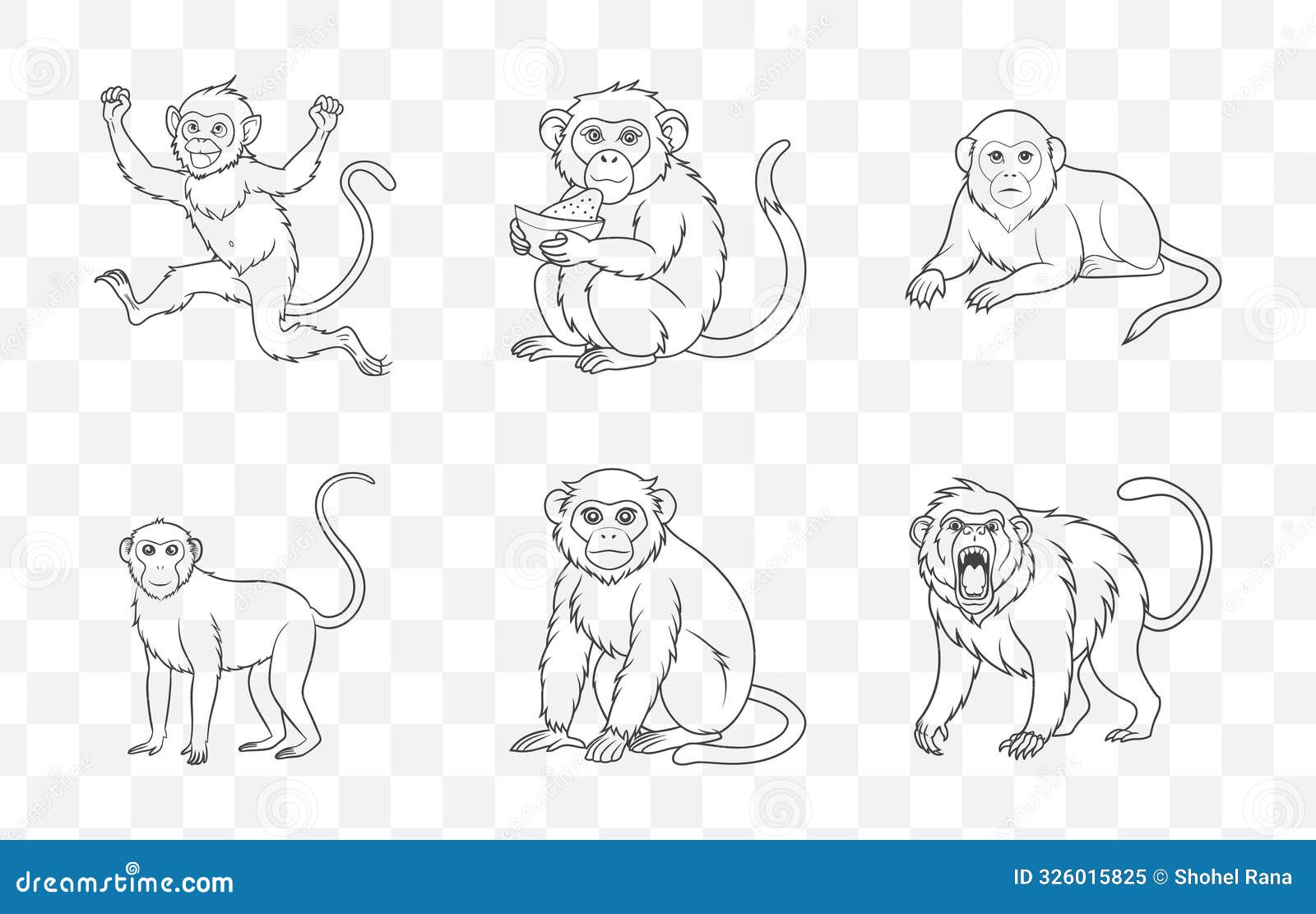 Print Ultimate Monkey Line Art Vector Set Collection Stock Illustration ...