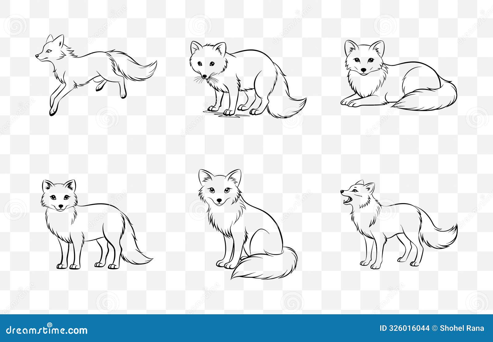 Arctic Fox Line Art Vector Set Featuring Stunning and Detailed ...