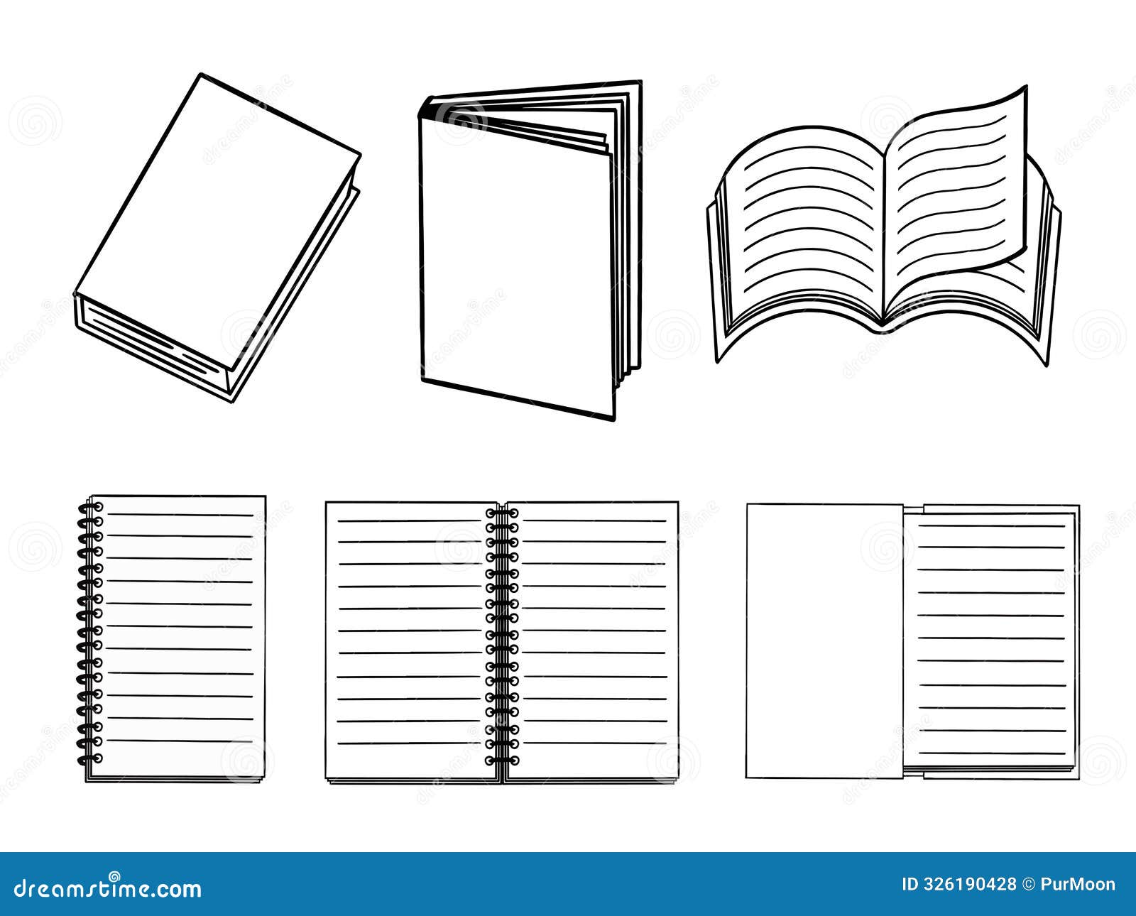 Book Stationary Line Art Illustration. Hand Drawn Back To School Stock ...